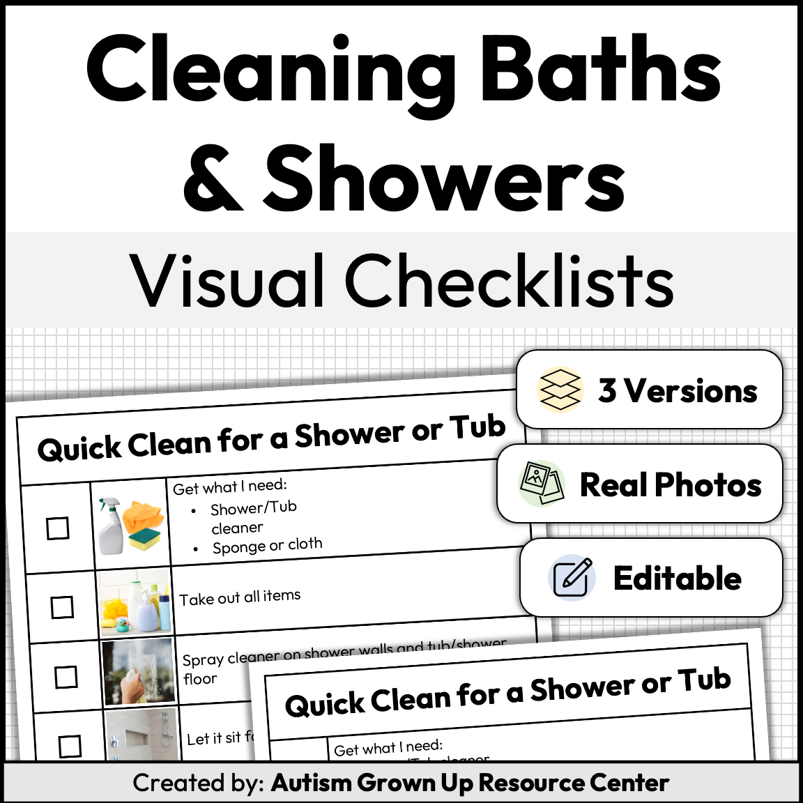 Cleaning Baths and Showers Checklists | Life Skills | Editable — Autism ...