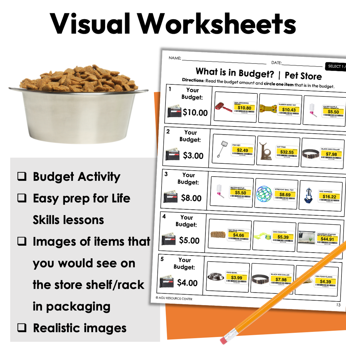 Pet Store Budget | Life Skills Worksheets for Special Education ...