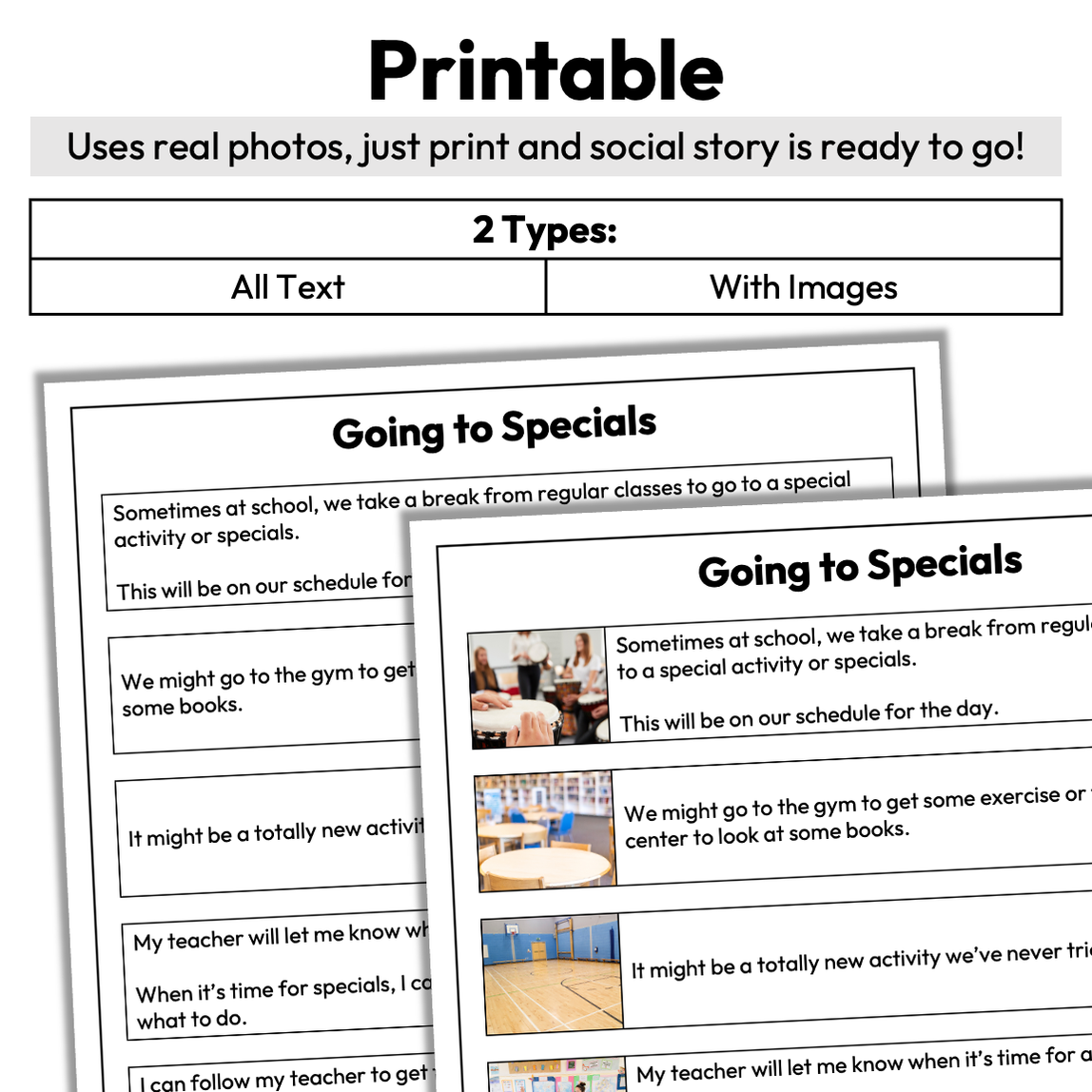 Going to Specials | 1-Page Social Story | Elementary — Autism Grown Up