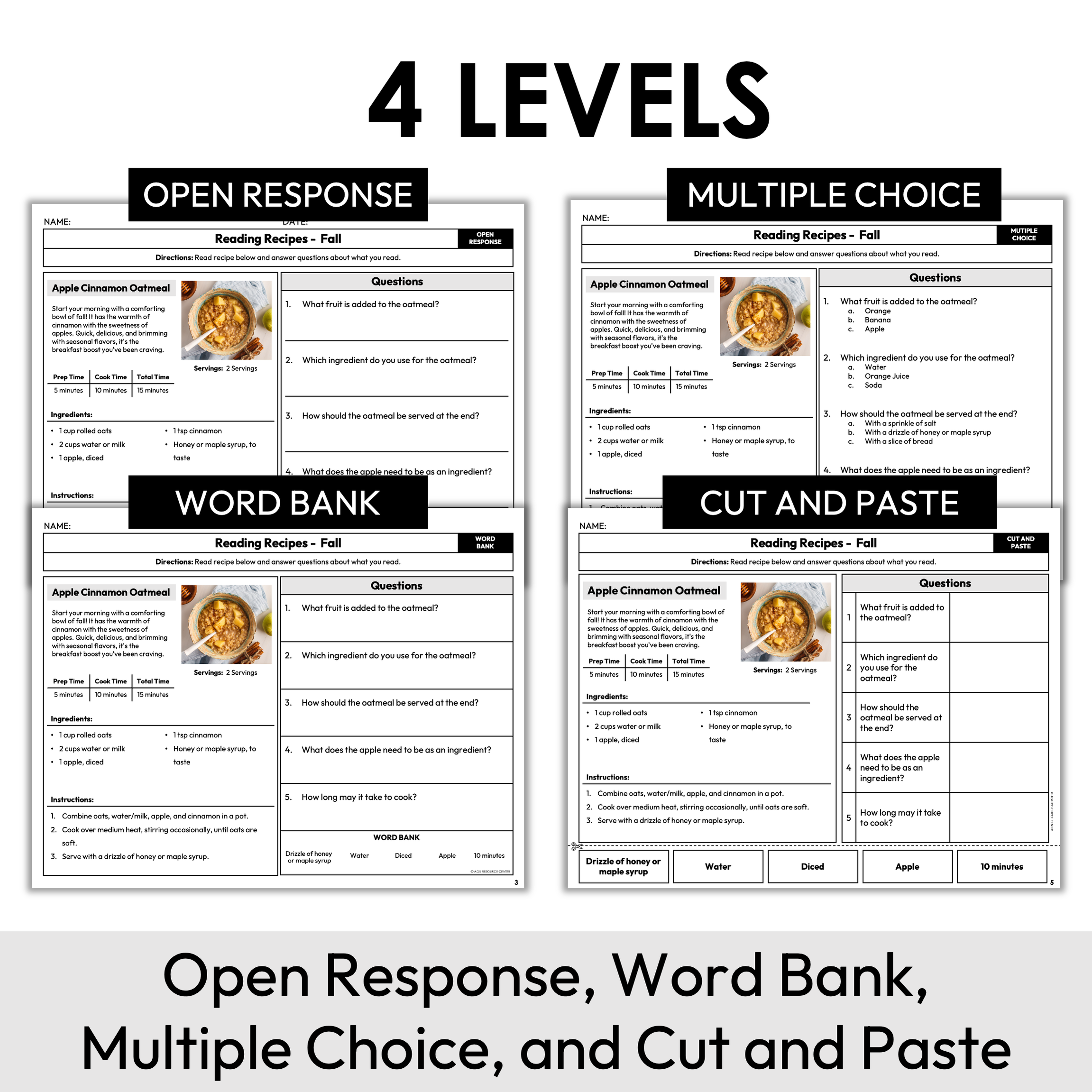 Fall Recipes | Recipe Reading Comprehension | Special Education ...