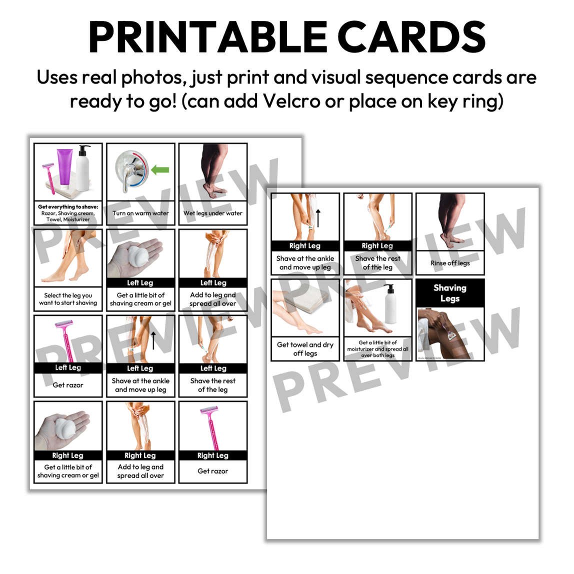 Shaving Legs Visual Sequence Cards — Autism Grown Up