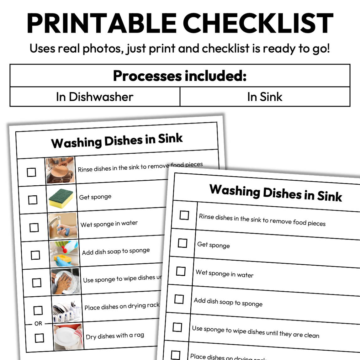 Washing Dishes Checklists | Life Skills | Editable — Autism Grown Up