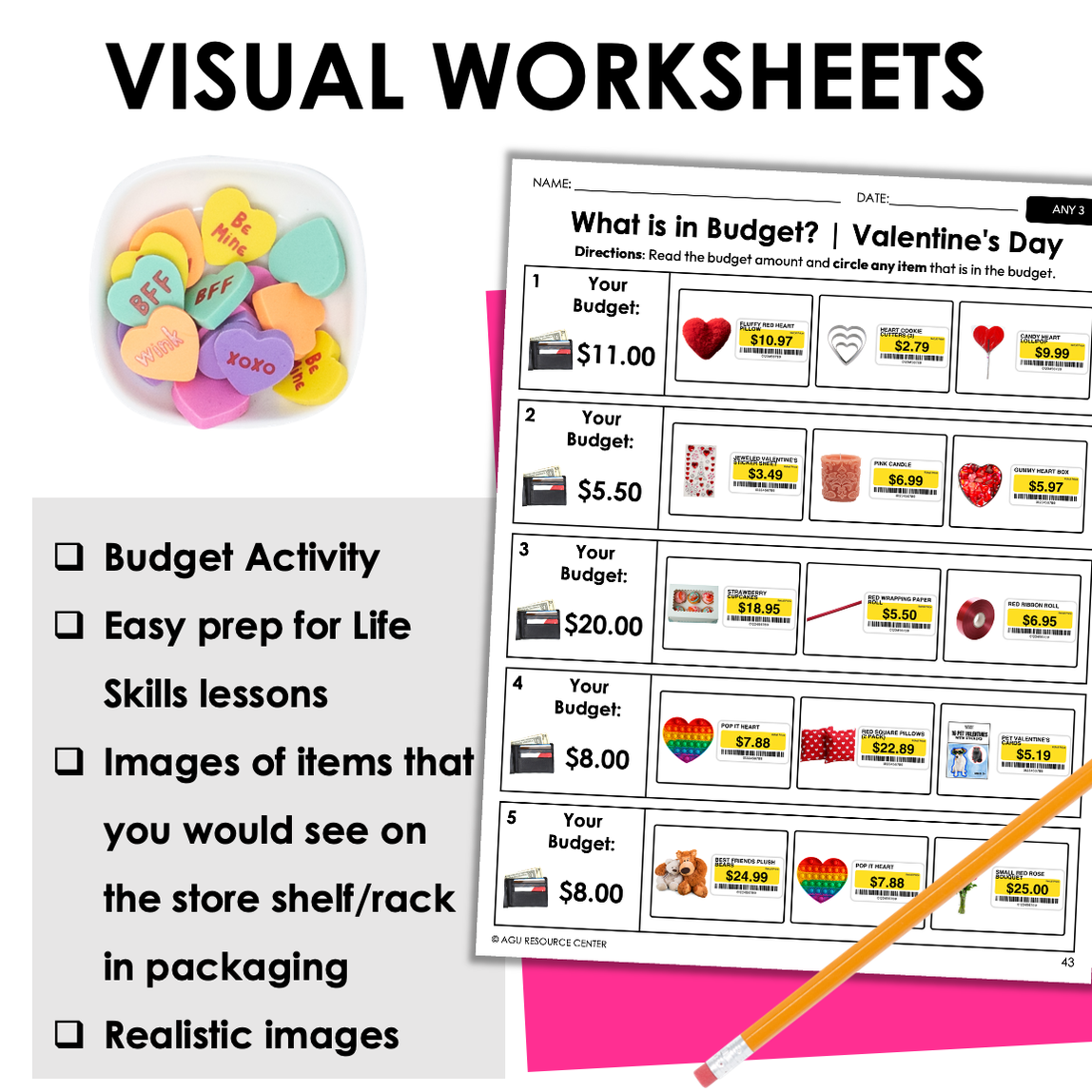 Valentine's Day Budget | Life Skills Worksheets for Special Education ...