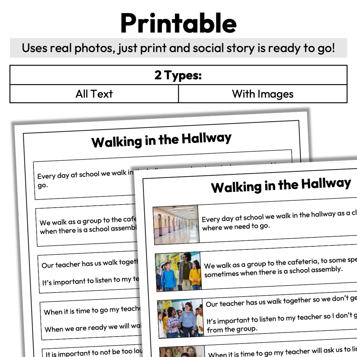 Walking in the Hallway | 1-Page Social Story | Elementary — Autism Grown Up