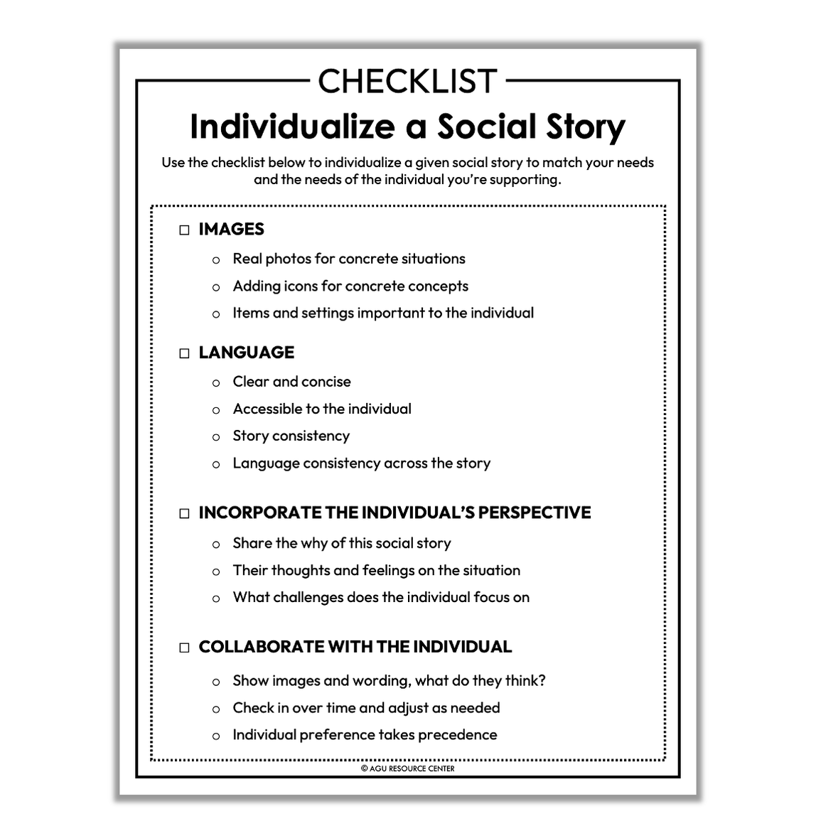 Individualize Your Social Stories Checklist + Brainstorming Worksheets ...