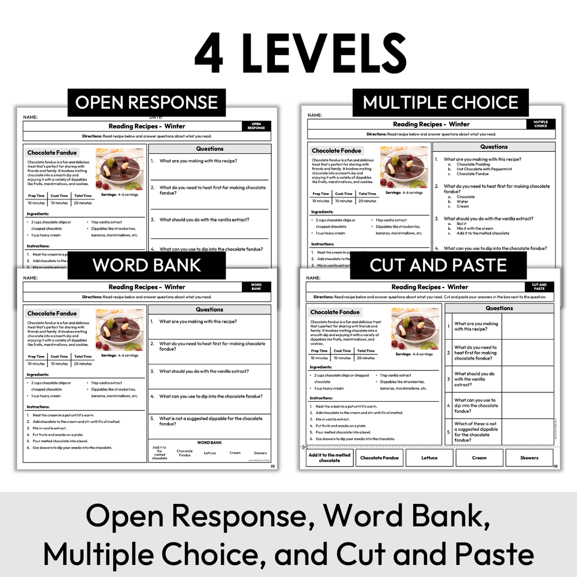 Winter Recipes | Recipe Reading Comprehension | Special Education ...