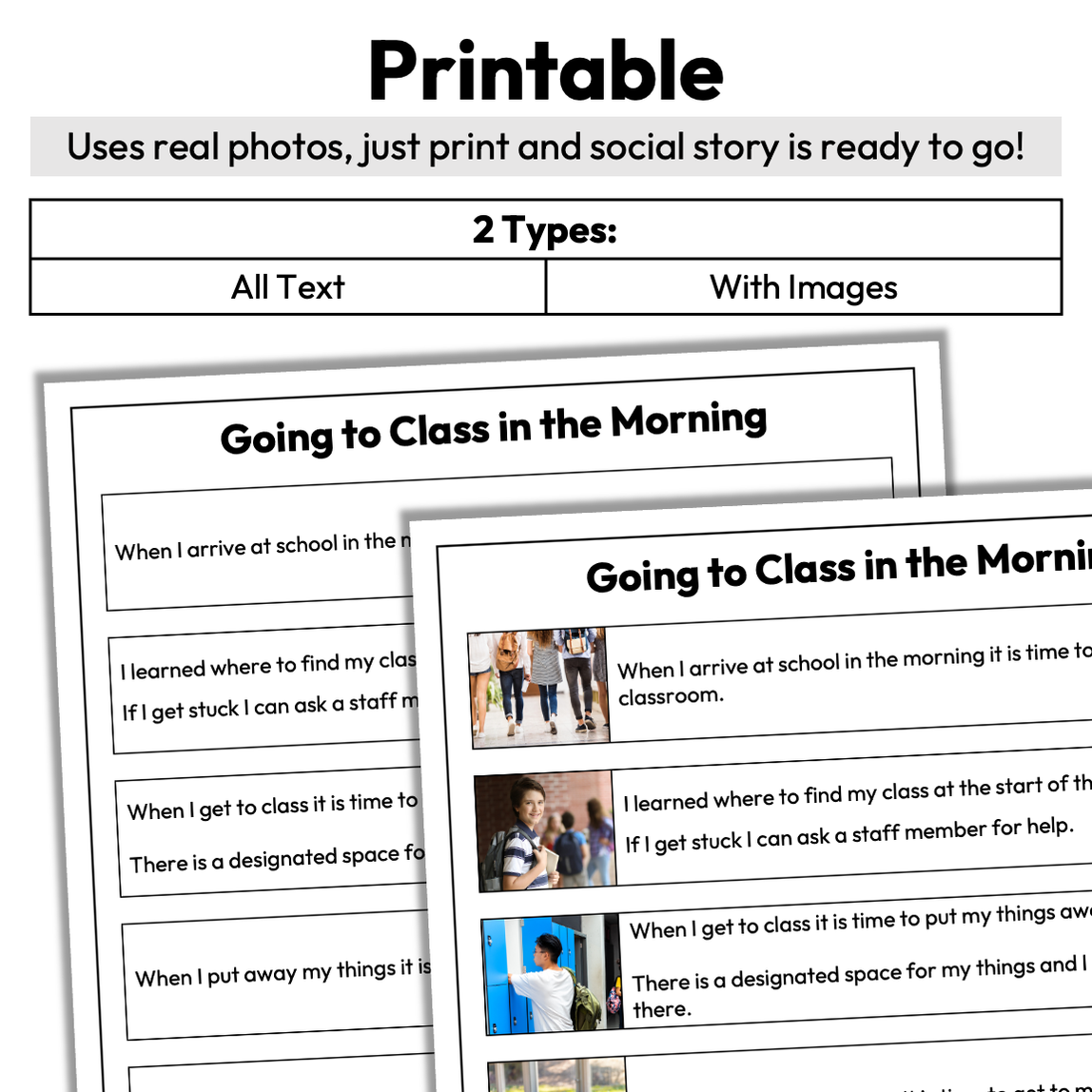 Going to Class in the Morning | One-Page Social Story | Middle and Hig ...