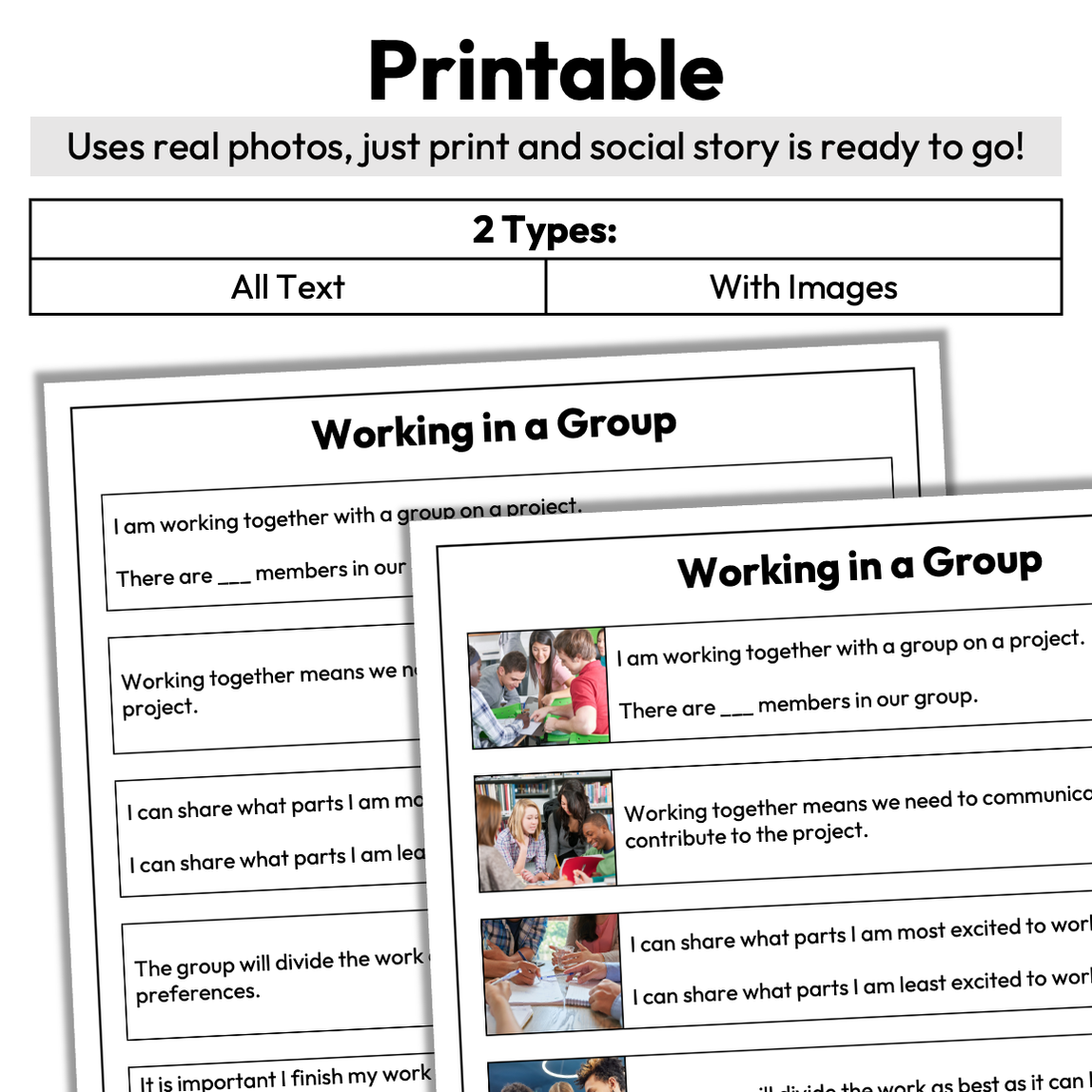 Working in a Group | 1-Page Social Story | Middle and High School ...