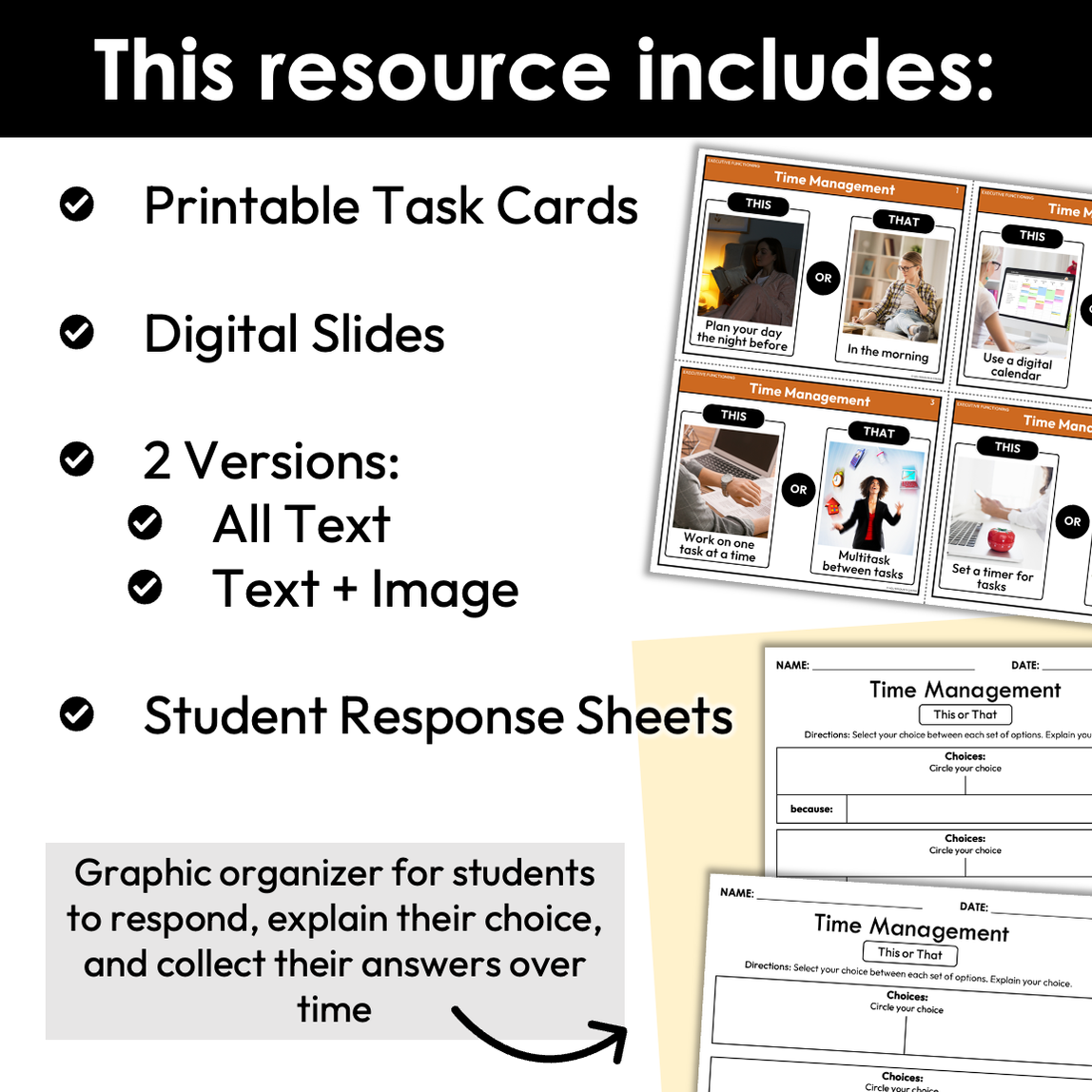 Time Management | This or That | Executive Functioning Skills Game ...