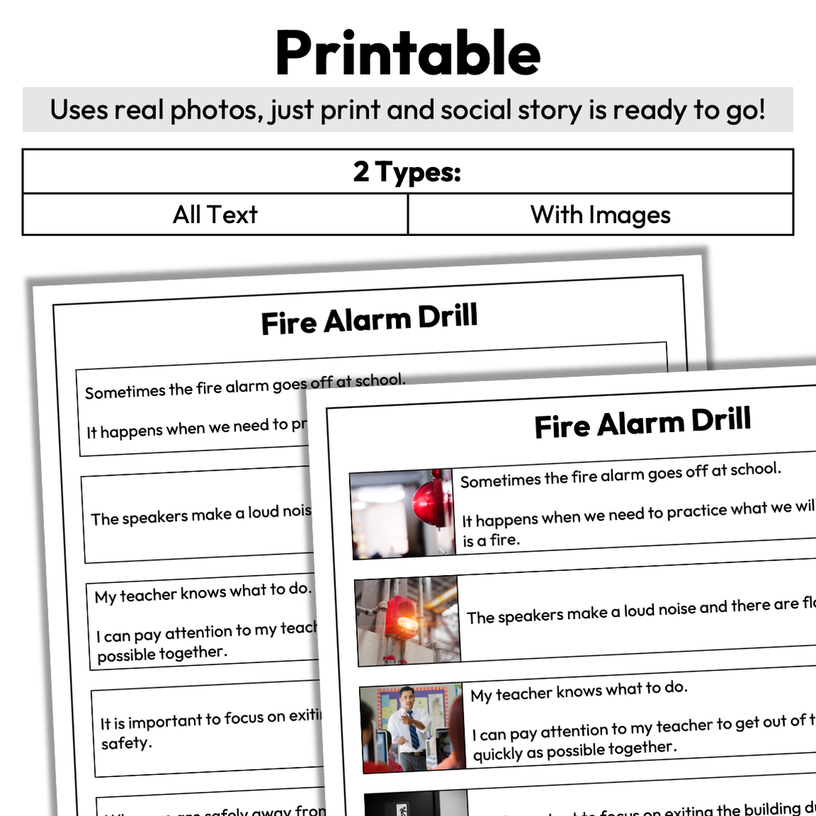 Fire Drill | One-Page Social Story | Middle and High School — Autism ...