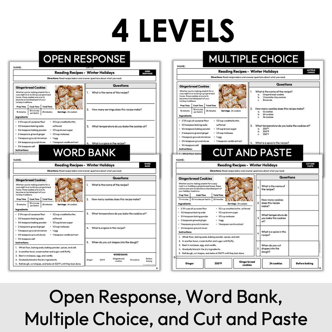 Winter Holidays Recipes | Recipe Reading Comprehension | Special Educa ...