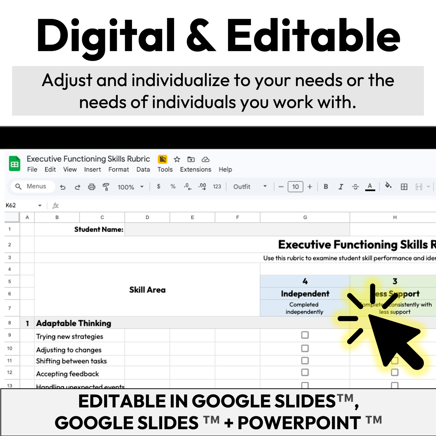 Executive Functioning Skills Checklist + Rubric | Digital + Editable ...