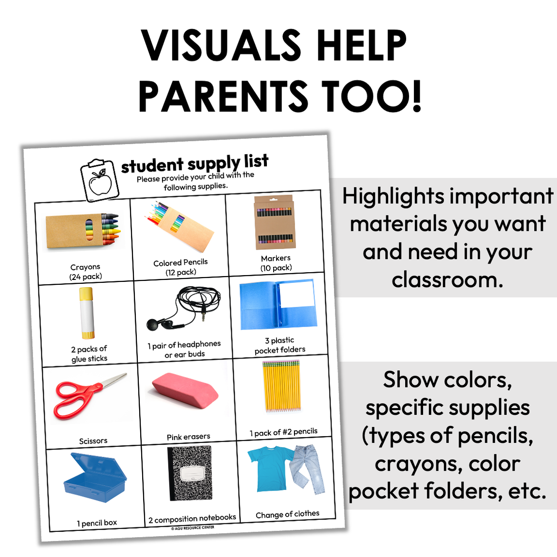 Visual Classroom Supply List — Autism Grown Up