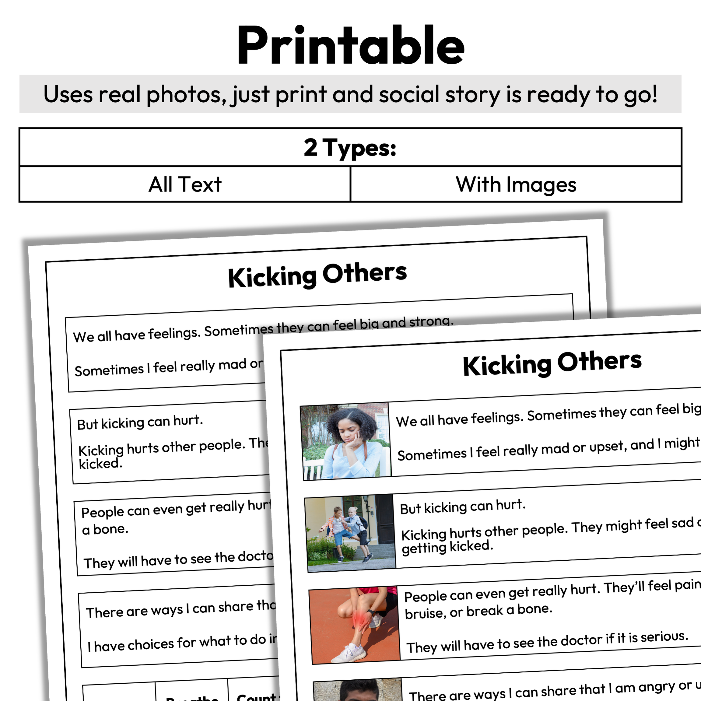 Kicking Others | 1-Page Social Story | Behavior Support — Autism Grown Up