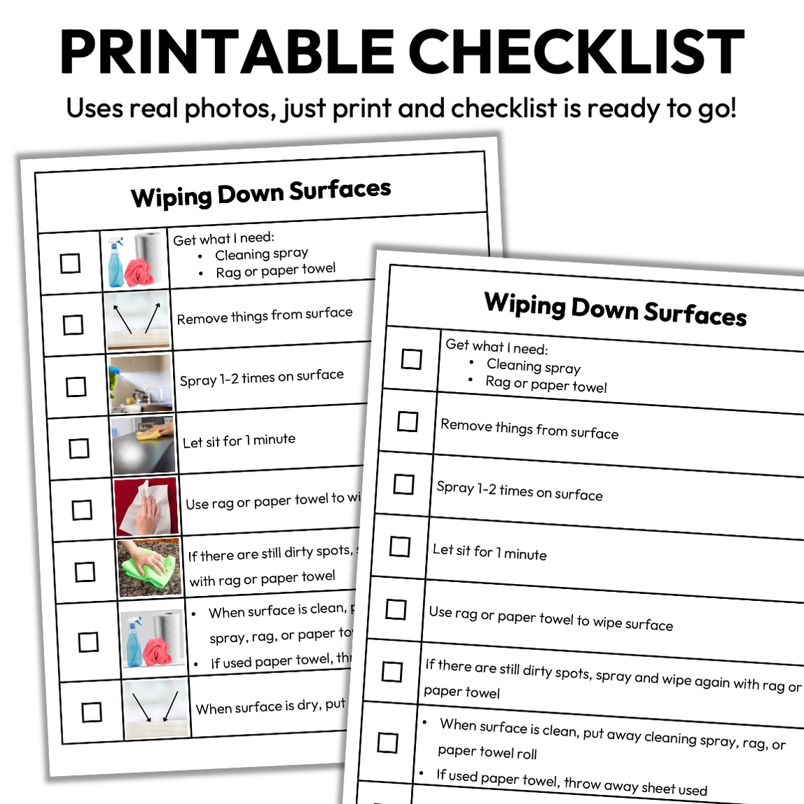 Wiping Down Surfaces Checklists | Life Skills + Job Skills | Editable ...