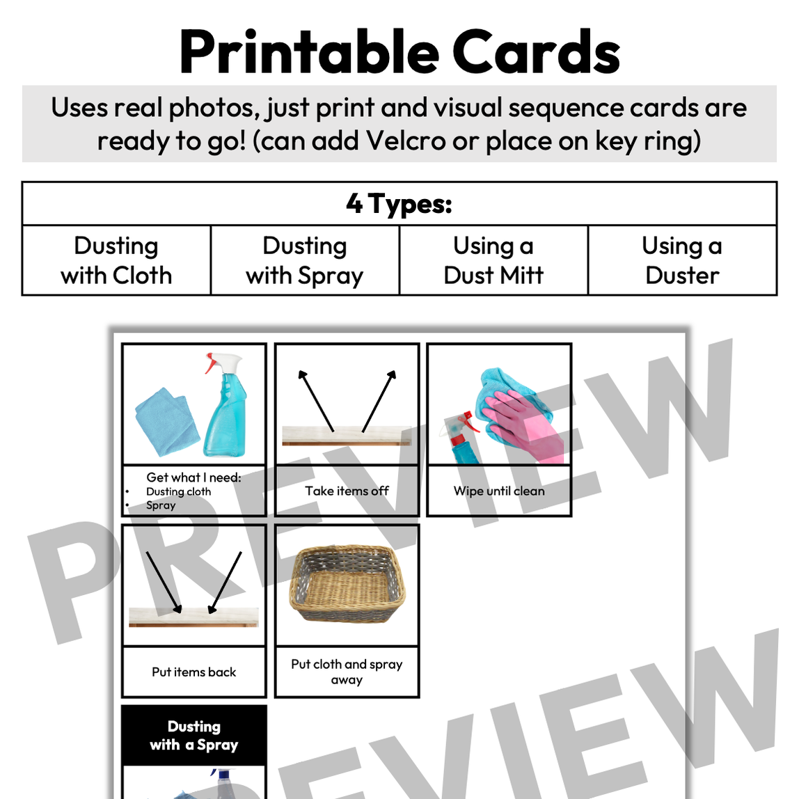 Dusting Visual Sequence Cards | Life Skills | Editable — Autism Grown Up