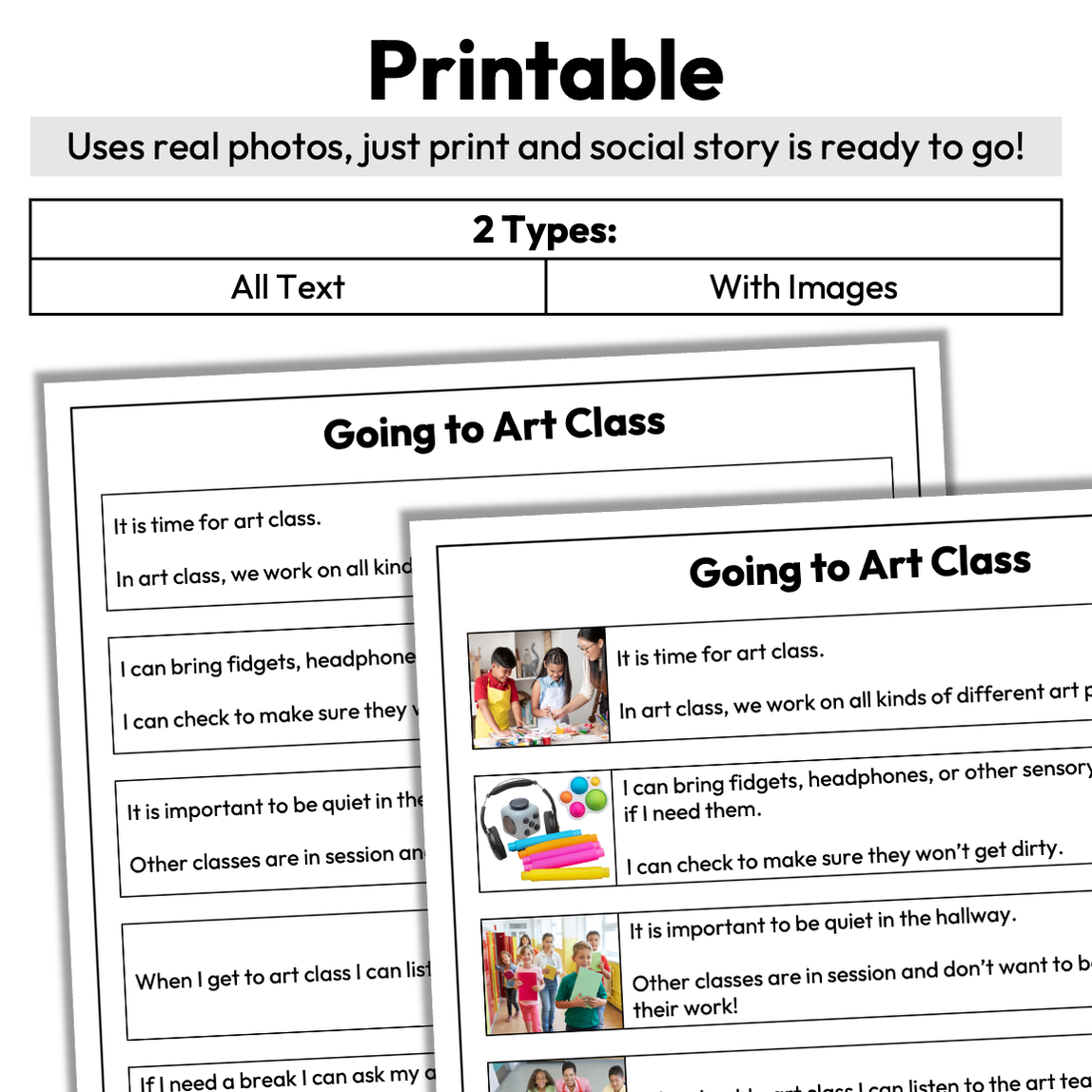 Going to Art Class | 1-Page Social Story | Elementary — Autism Grown Up