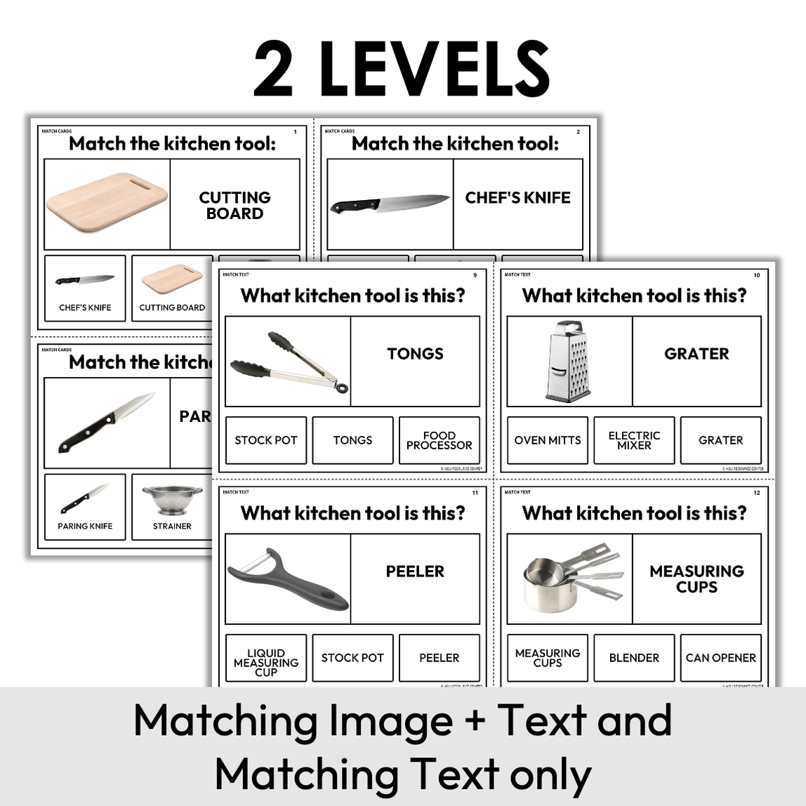Kitchen Tools and Equipment | Matching Task Cards | Special Education ...