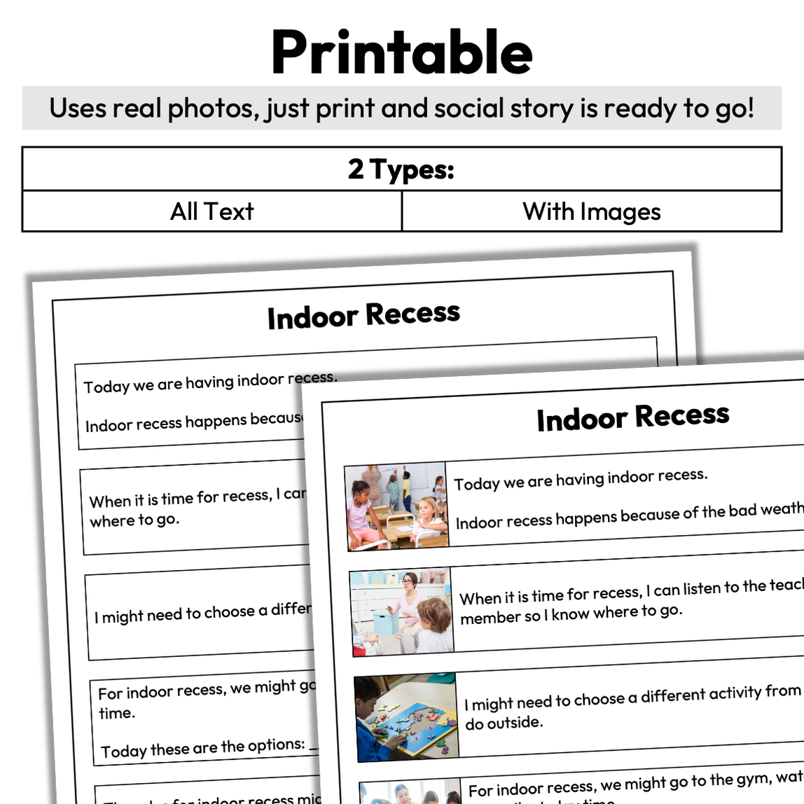 Indoor Recess | 1-Page Social Story | Elementary — Autism Grown Up