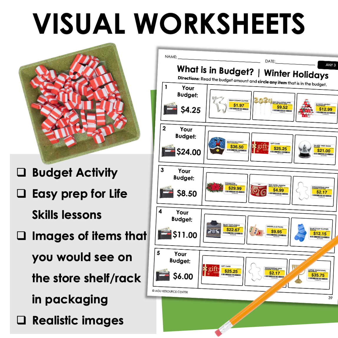Winter Holidays Budget Worksheets for Special Education — Autism Grown Up