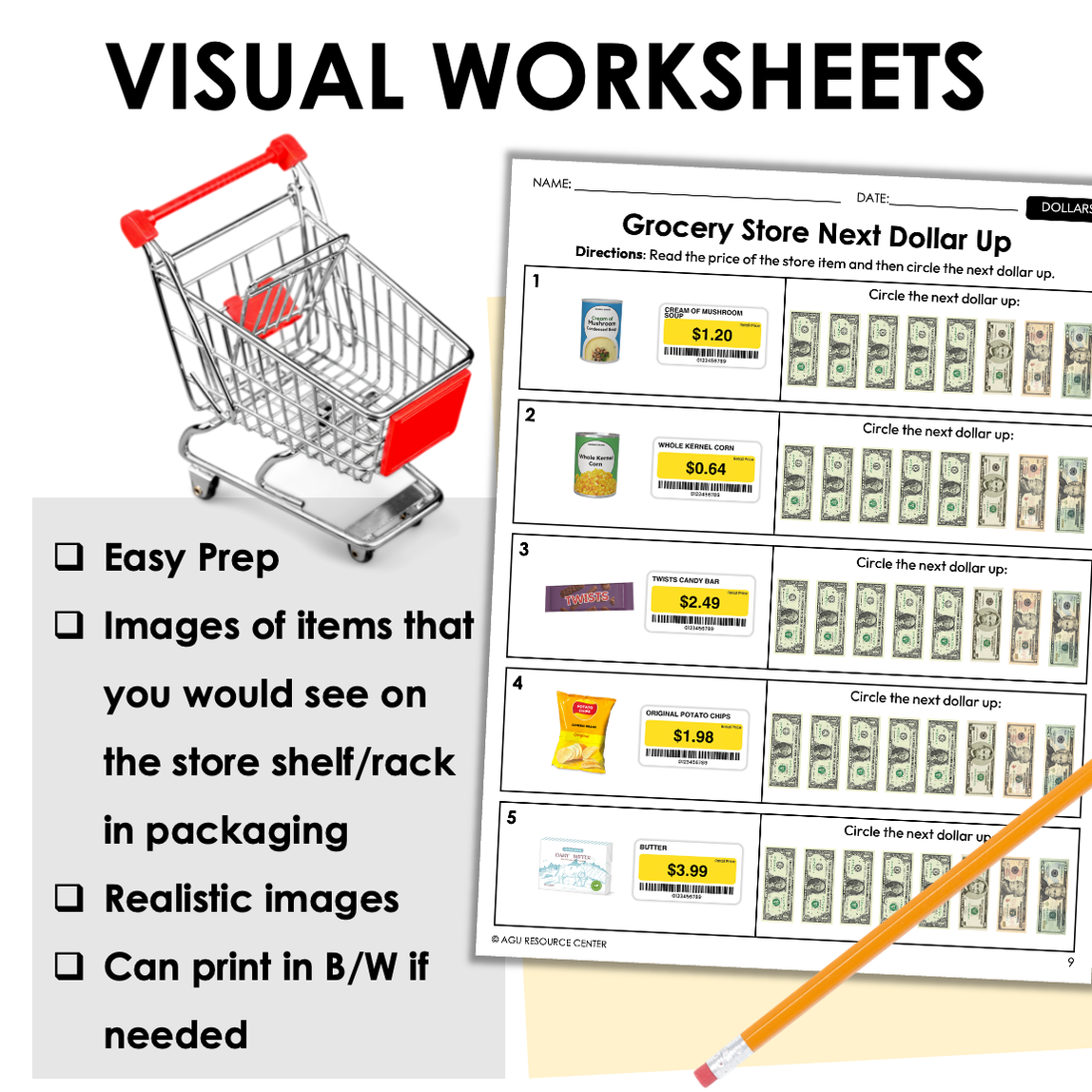 Grocery Store Next Dollar Up | Life Skills Worksheets for Special Educ ...