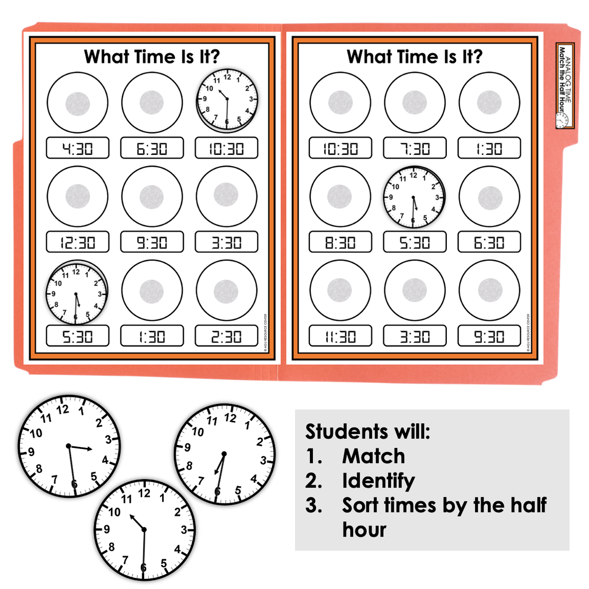 Time By the Half Hour File Folders | Life Skills + Special Education ...