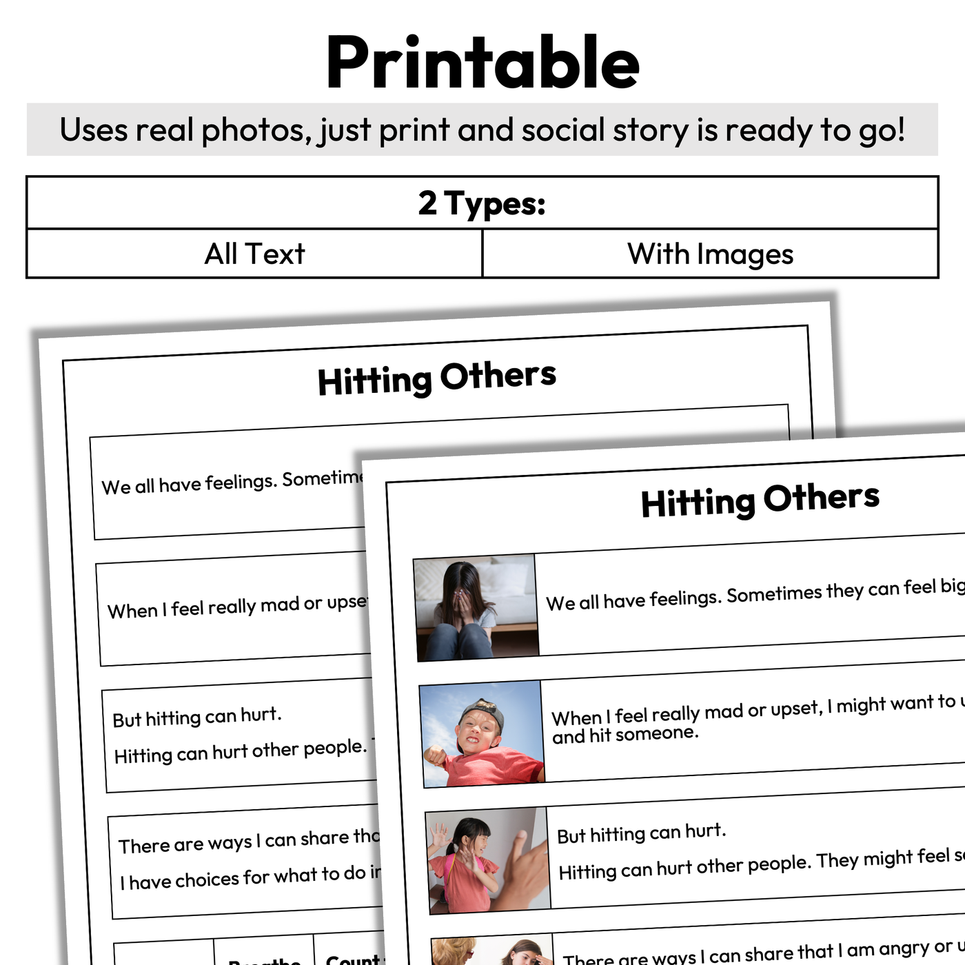 Hitting Others | 1-Page Social Story | Behavior Support — Autism Grown Up