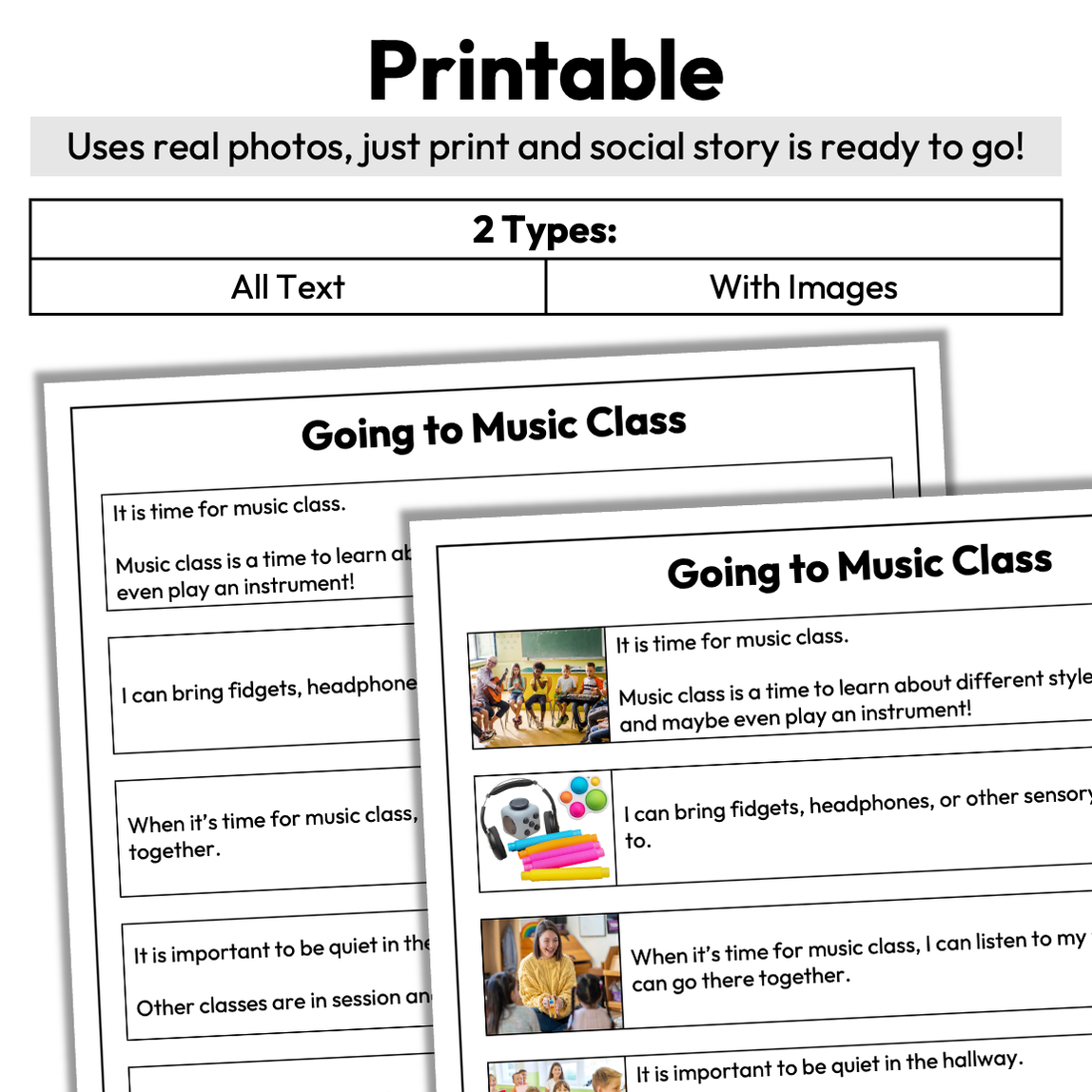 Going to Music Class | 1-Page Social Story | Elementary — Autism Grown Up