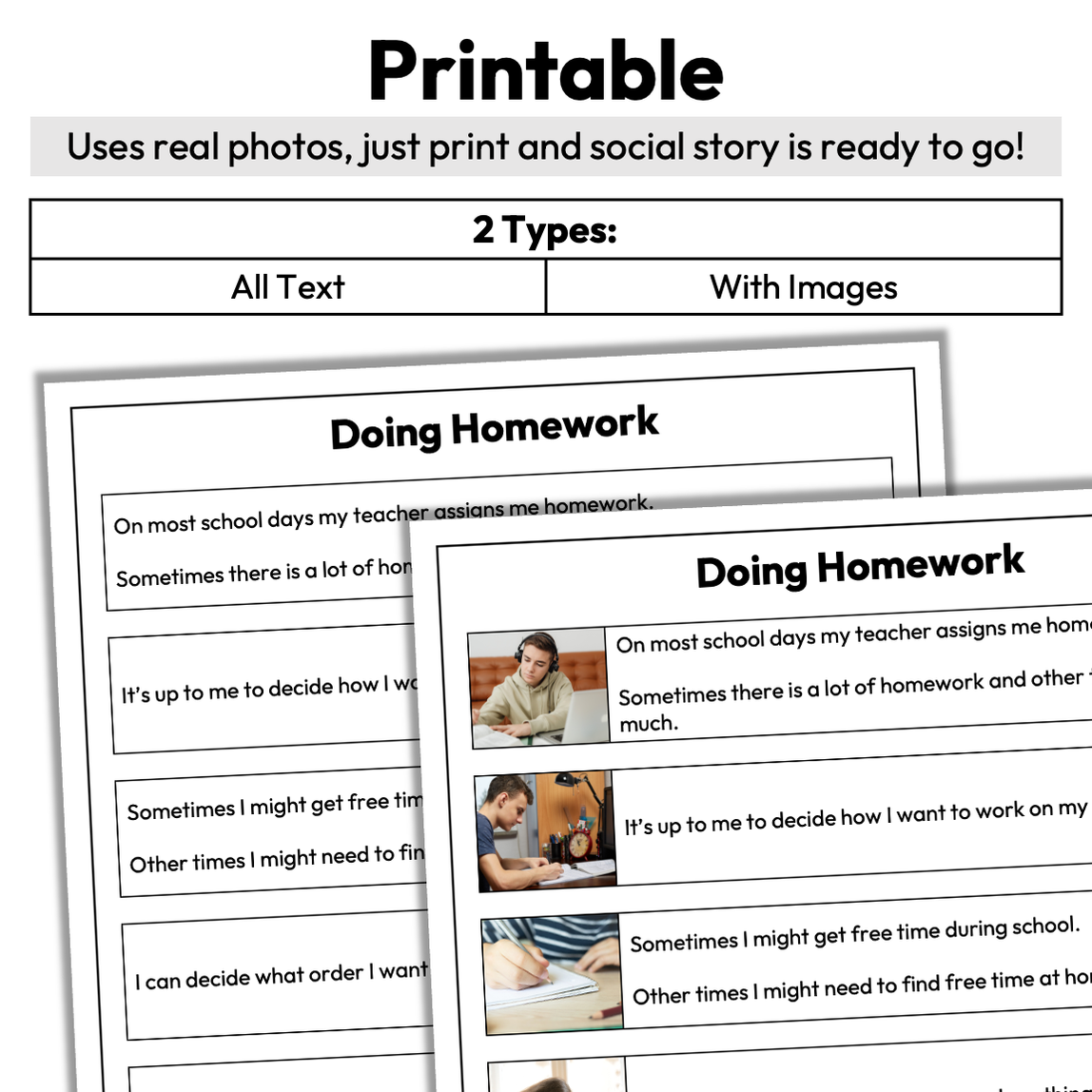 Doing Homework | 1-Page Social Story | Middle and High School — Autism ...