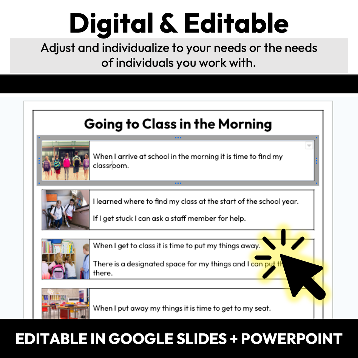 Going to Class in the Morning | One-Page Social Story | Elementary ...