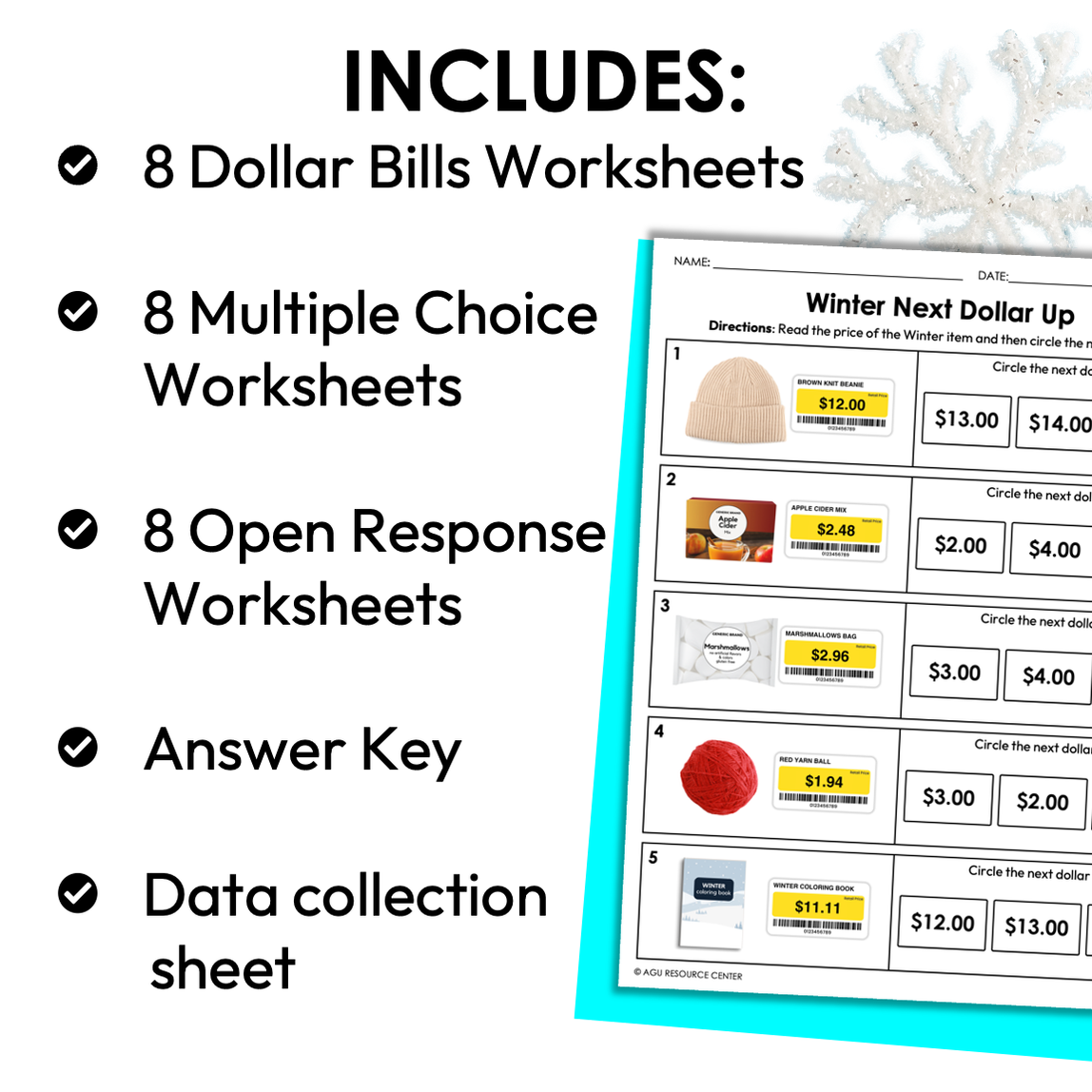 Winter Next Dollar Up | Life Skills Worksheets for Special Education ...