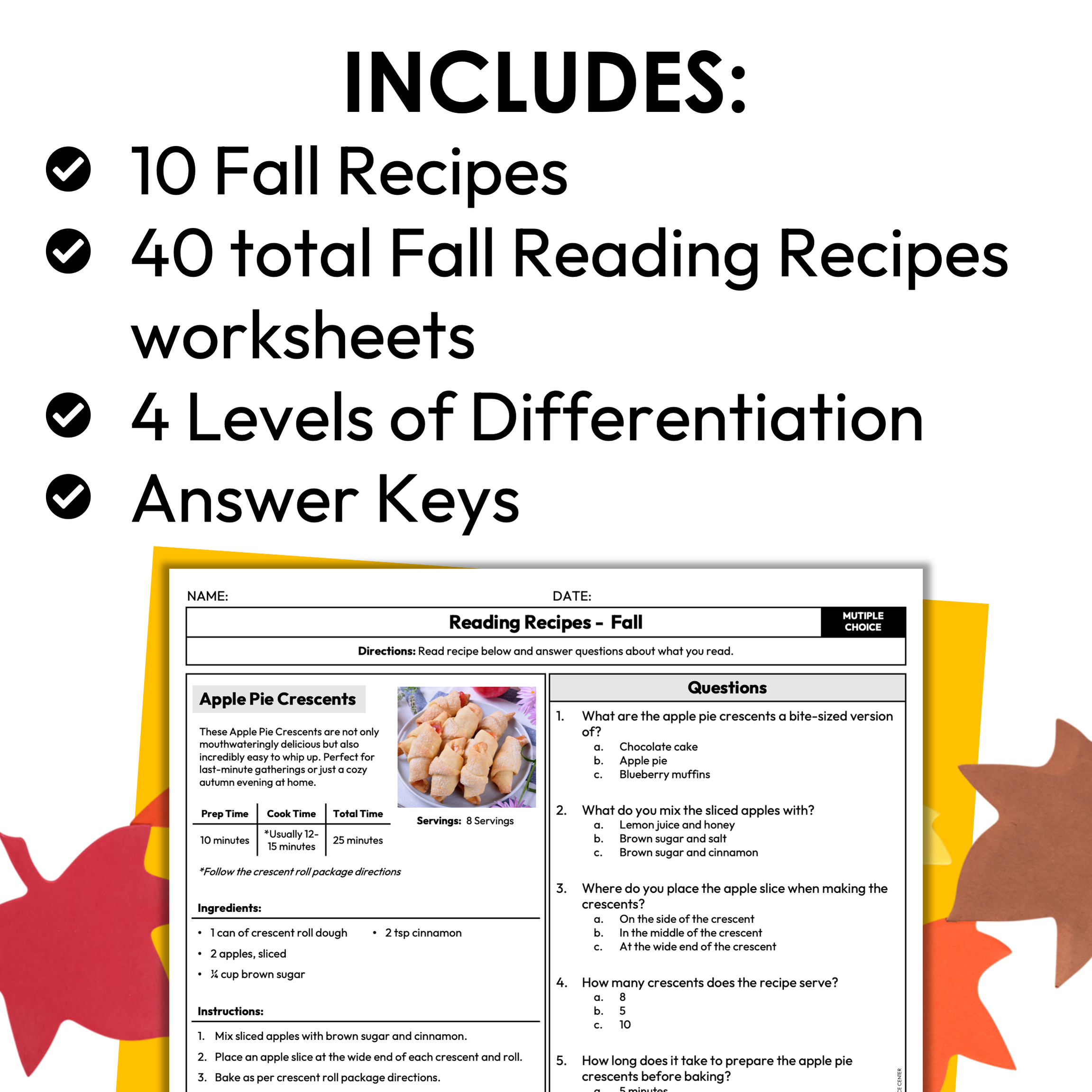 Fall Recipes | Recipe Reading Comprehension | Special Education ...
