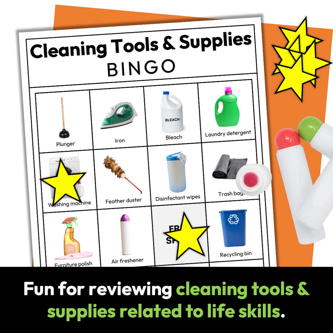 Cleaning Tools and Supplies Bingo | Life Skills and Special Education ...