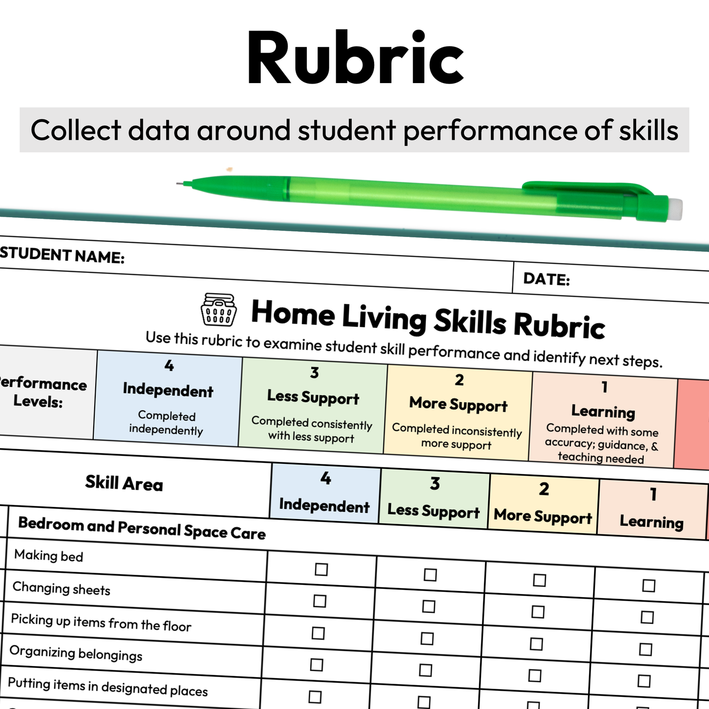Home and Independent Living Skills Checklist + Rubric | Printable ...