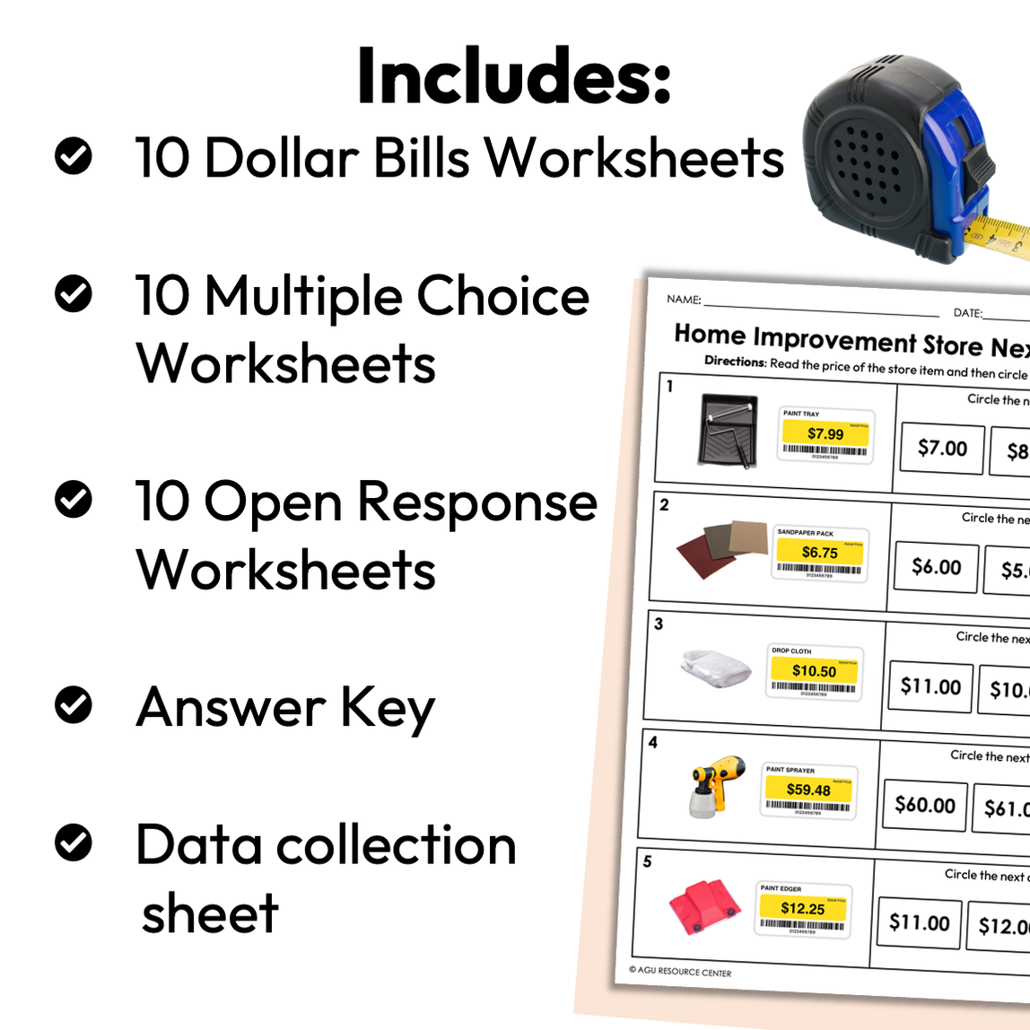 Home Improvement Store Next Dollar Up | Life Skills Worksheets — Autism ...