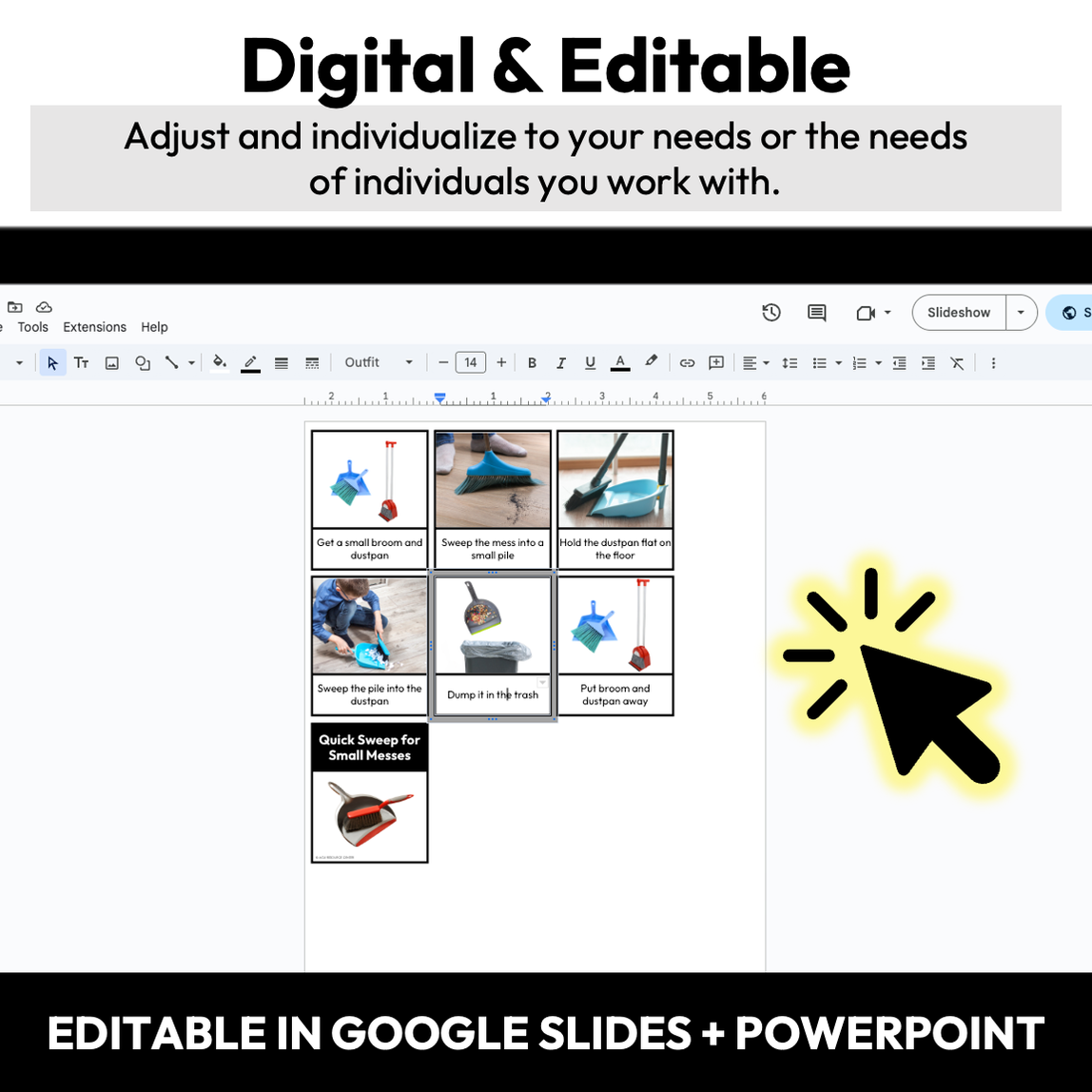 Sweeping Visual Sequence Cards | Life Skills | Editable — Autism Grown Up
