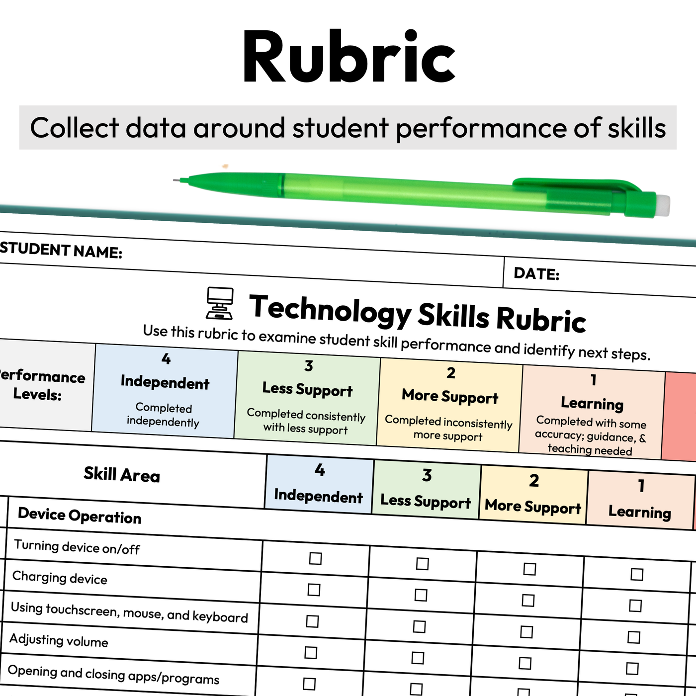 Technology and Digital Literacy Skills Checklist + Rubric | Printable ...