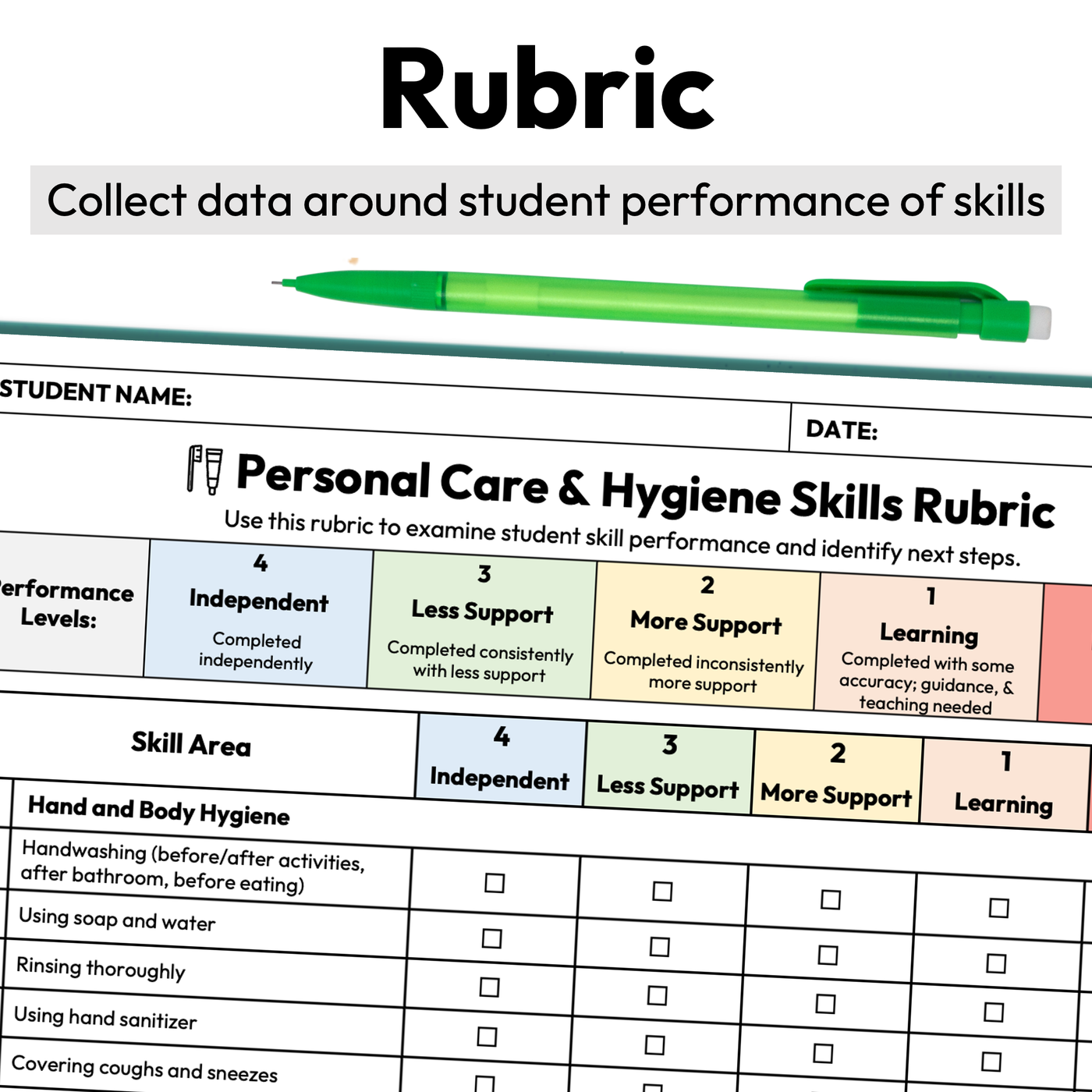 Personal Care & Hygiene Skills Checklist + Rubric | Printable — Autism ...