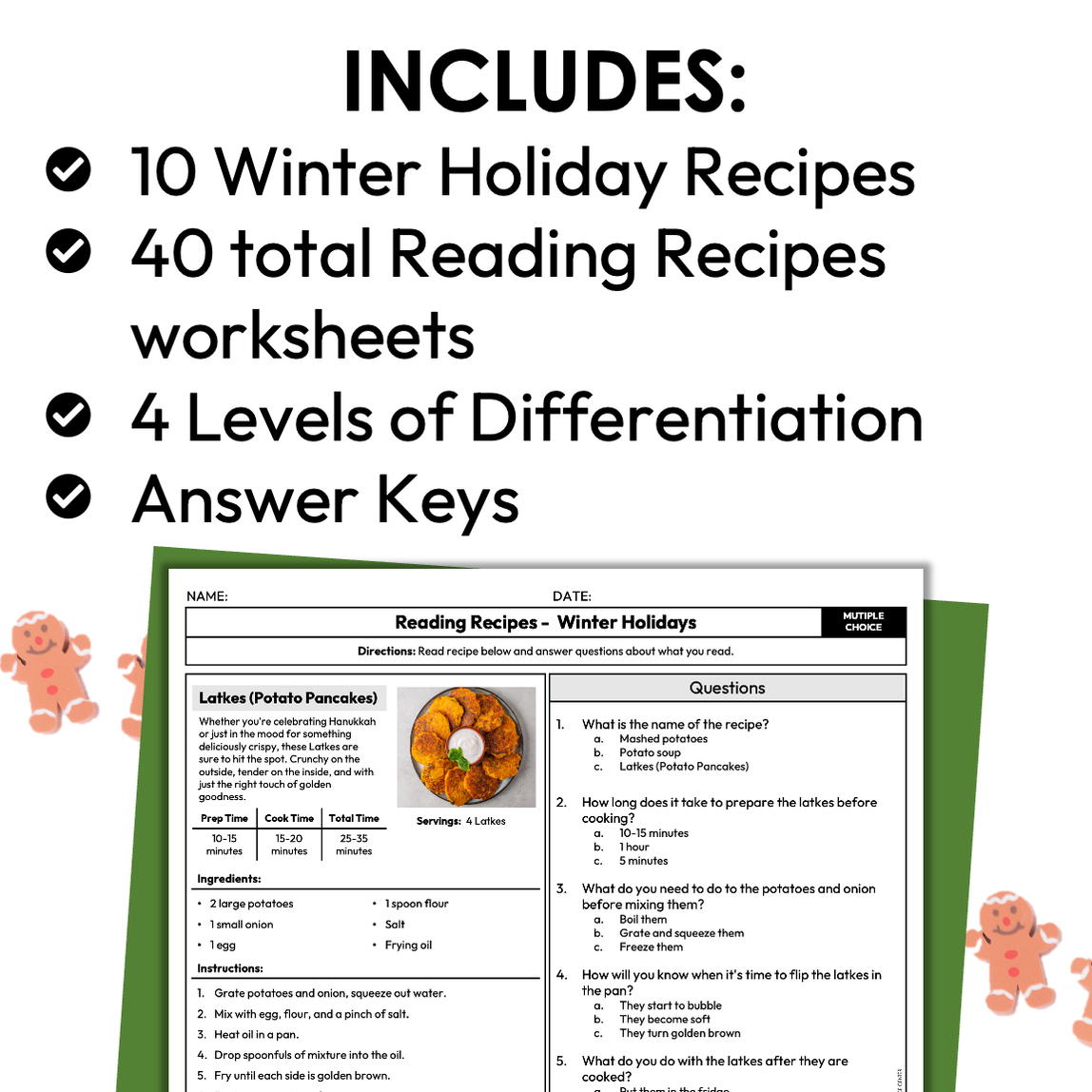 Winter Holidays Recipes | Recipe Reading Comprehension | Special Educa ...