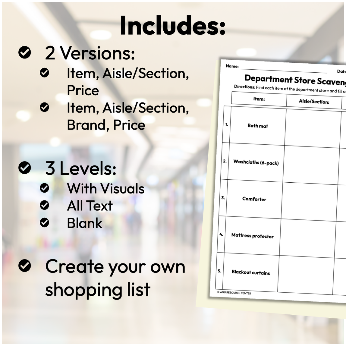 Department Store Scavenger Hunt | Community Based Instruction — Autism ...