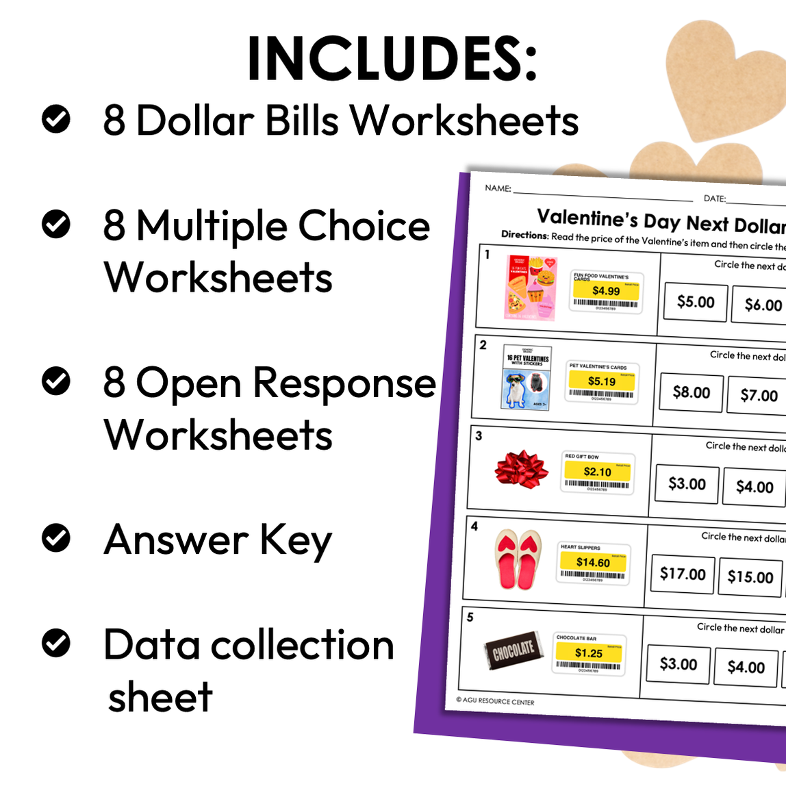 Valentine's Next Dollar Up | Life Skills Worksheets for Special Educat — Autism Grown Up