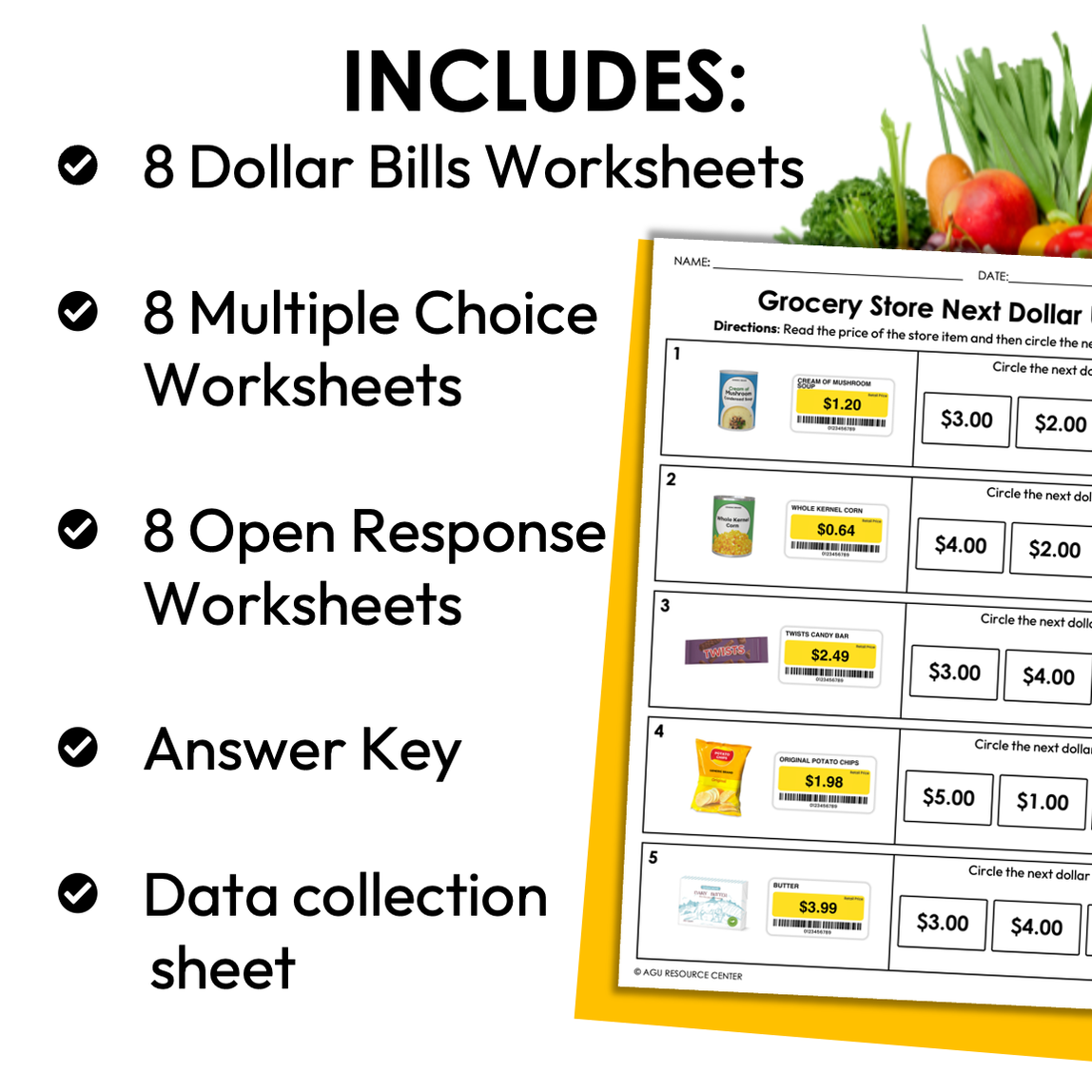 Grocery Store Next Dollar Up | Life Skills Worksheets for Special Educ ...