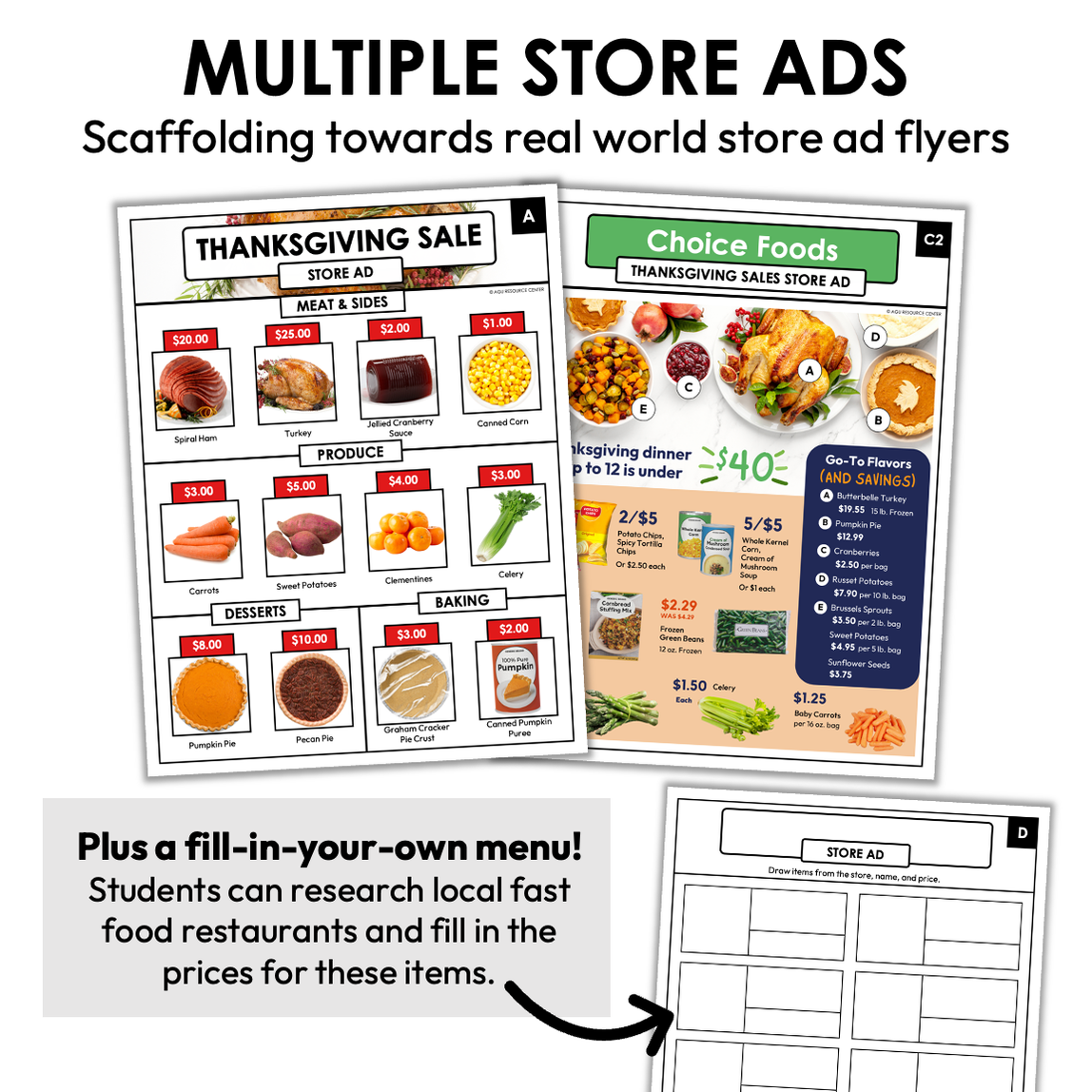 Thanksgiving Sale Store Ad Worksheets | Addition — Autism Grown Up
