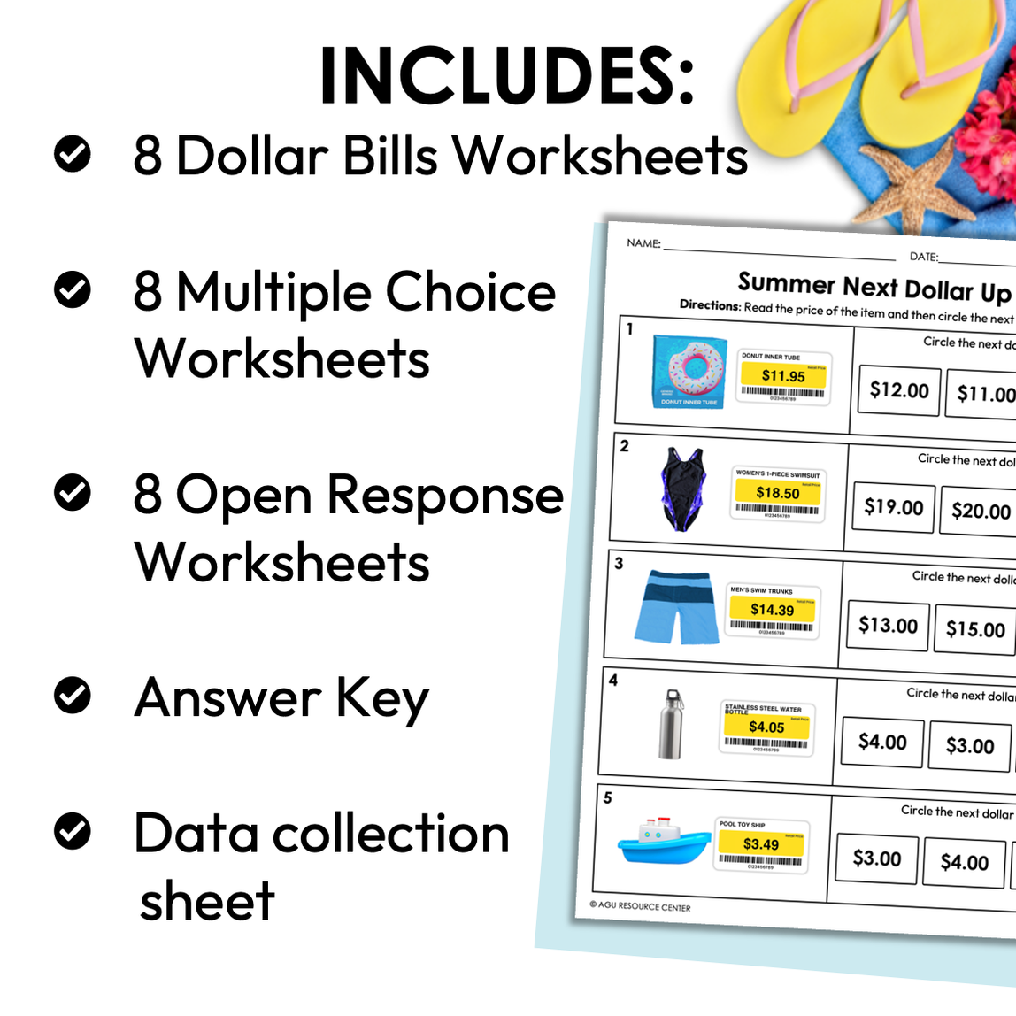 Summer Next Dollar Up | Life Skills Worksheets for Special Education ...