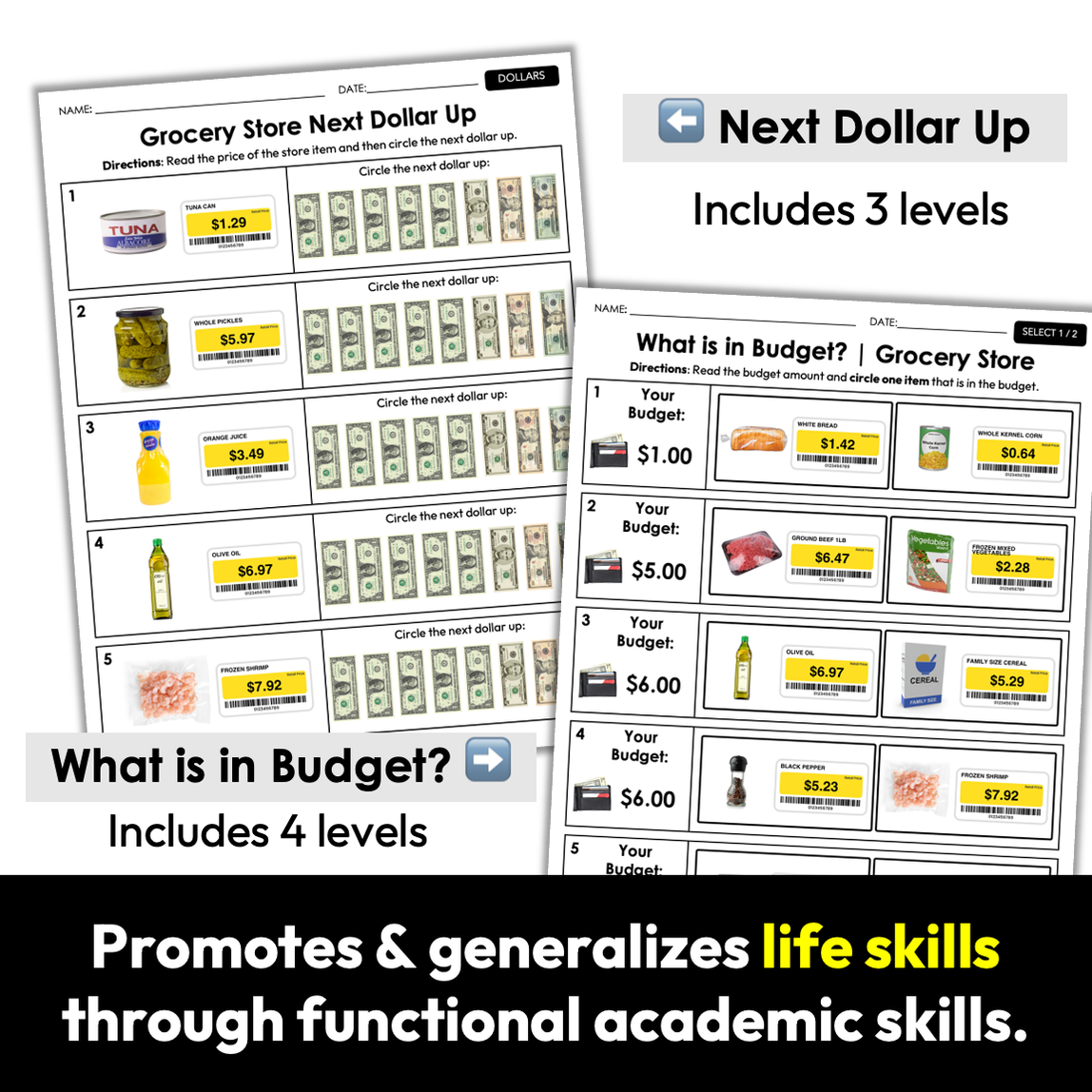 Grocery Store Life Skills Activities for Special Education Bundle ...