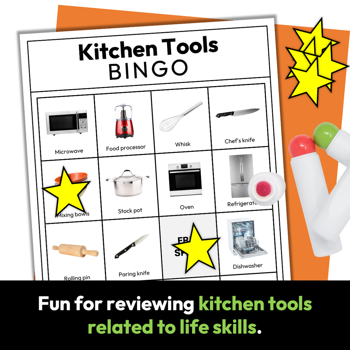 Kitchen Supplies Bingo | Life Skills and Special Education Activities ...