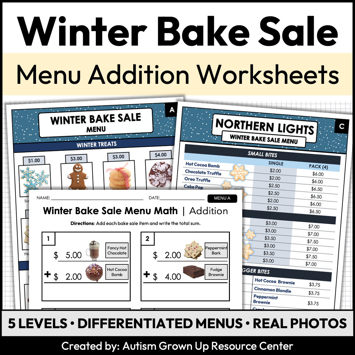 Menu Math Worksheets | Winter Bake Sale | Addition — Autism Grown Up