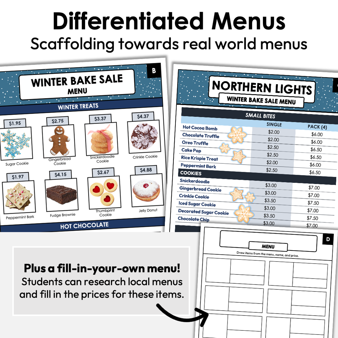 Menu Math Worksheets | Winter Bake Sale | Addition — Autism Grown Up