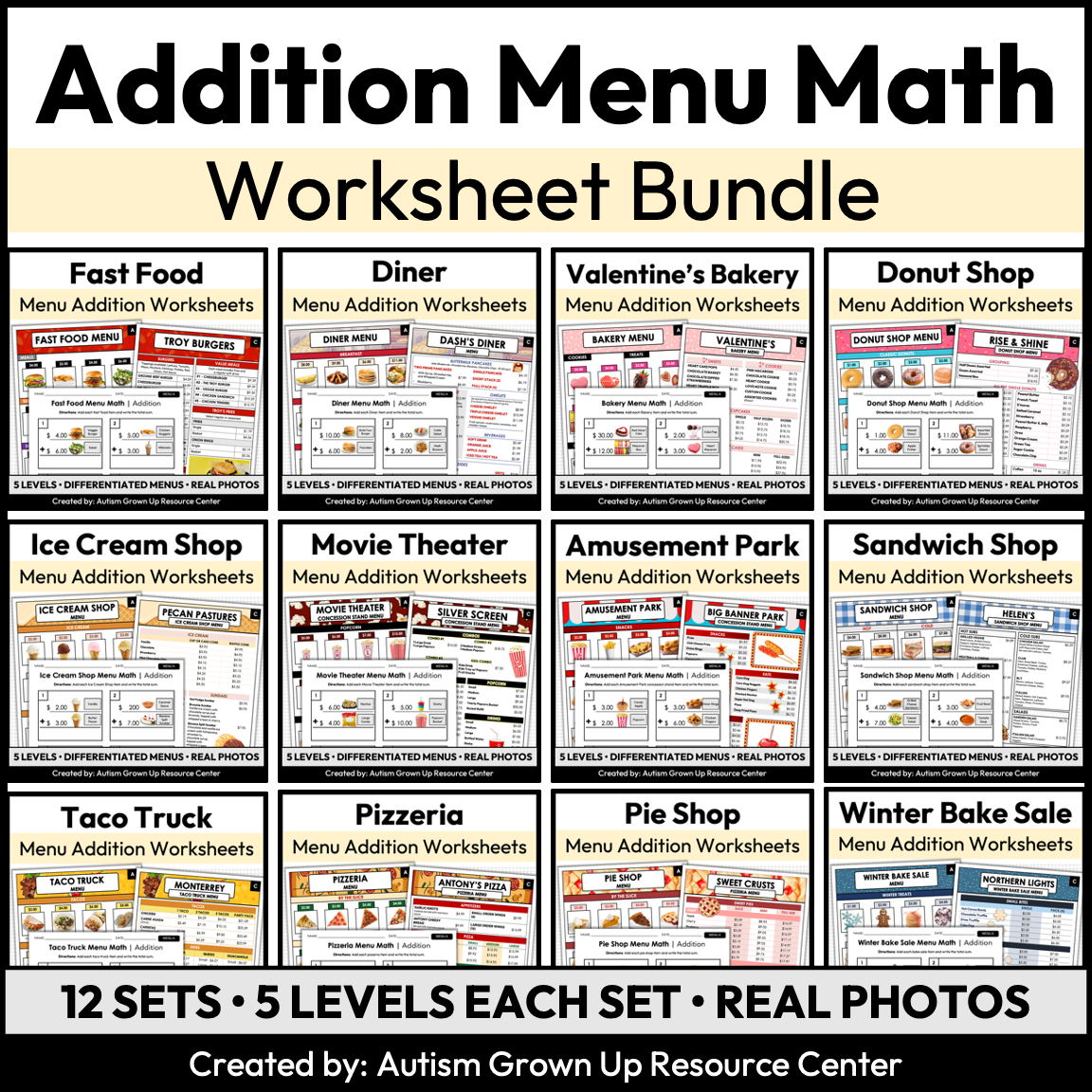 Menu Math Addition Bundle — Autism Grown Up