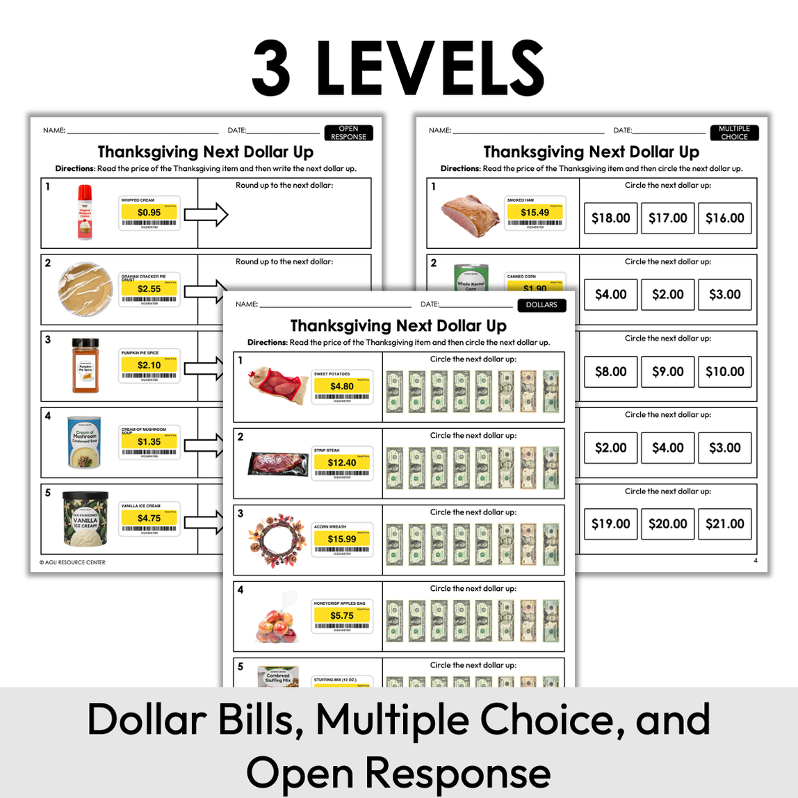 Thanksgiving Next Dollar Up Worksheets for Special Education — Autism ...